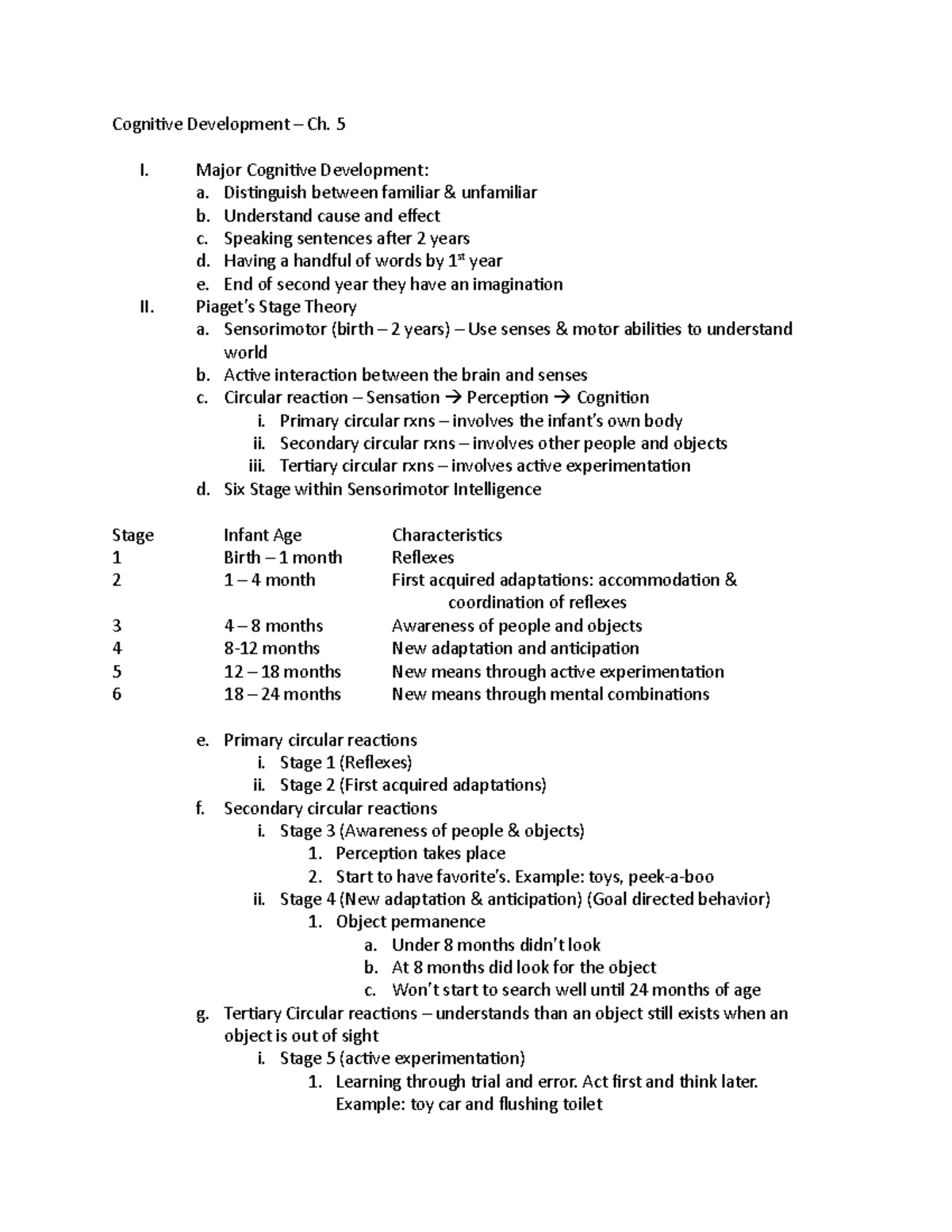 Chapter 5 (Psych 204) Part 1 - Cognitive Development – Ch. 5 I. Major ...