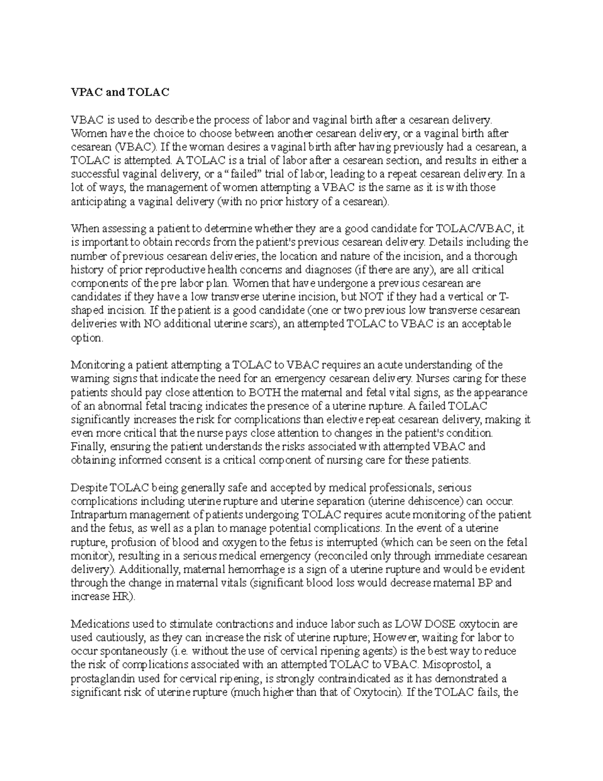 VPAC and Tolac 380 discussion - VPAC and TOLAC VBAC is used to describe ...