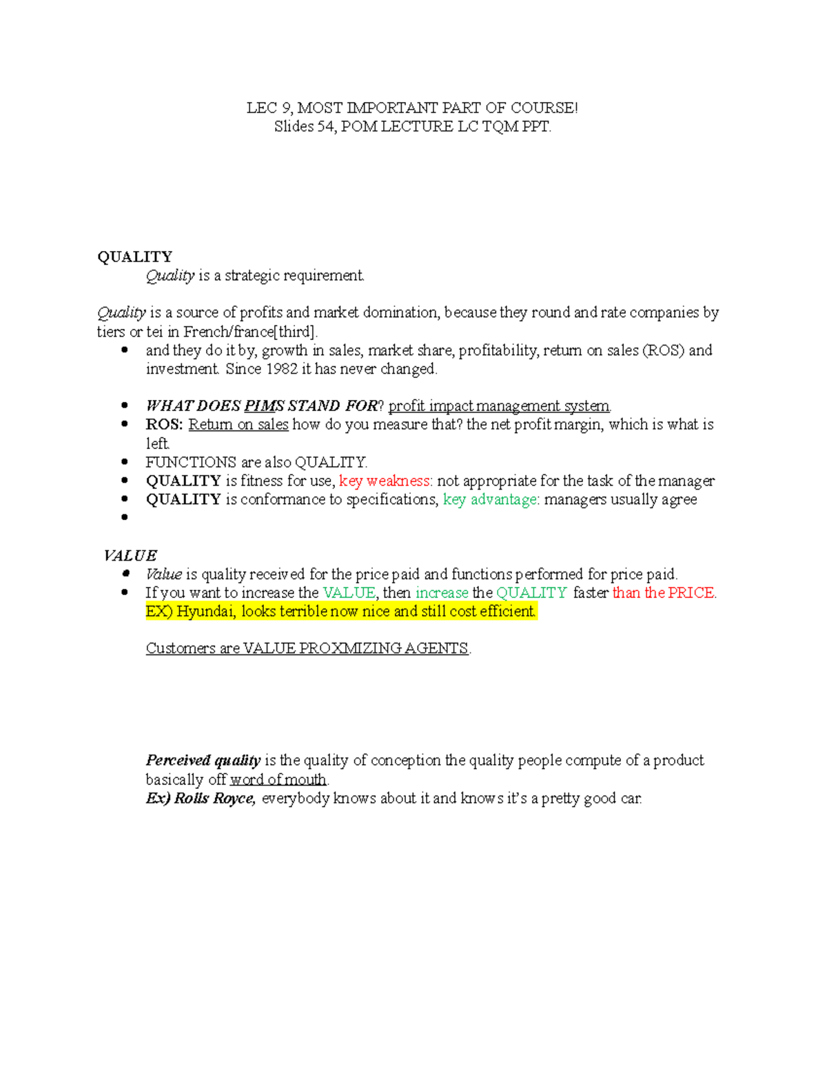LEC 9, Important Notes - LEC 9, MOST IMPORTANT PART OF COURSE! Slides ...