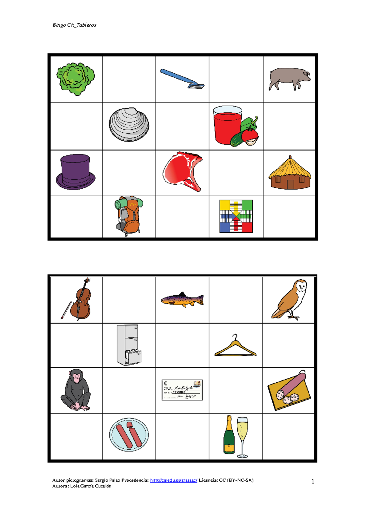 Bingo Ch Tableros - conciencia fonologica - Autor pictogramas: Sergio ...