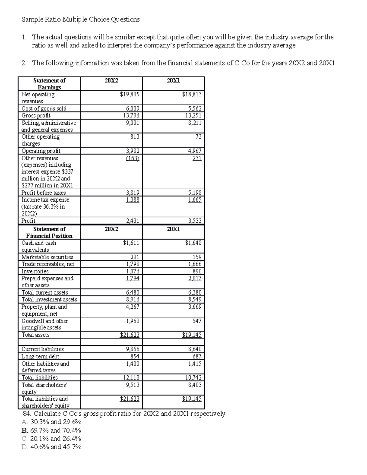 Sample Ratio Questions - Sample Ratio Multiple Choice Questions 1. The ...