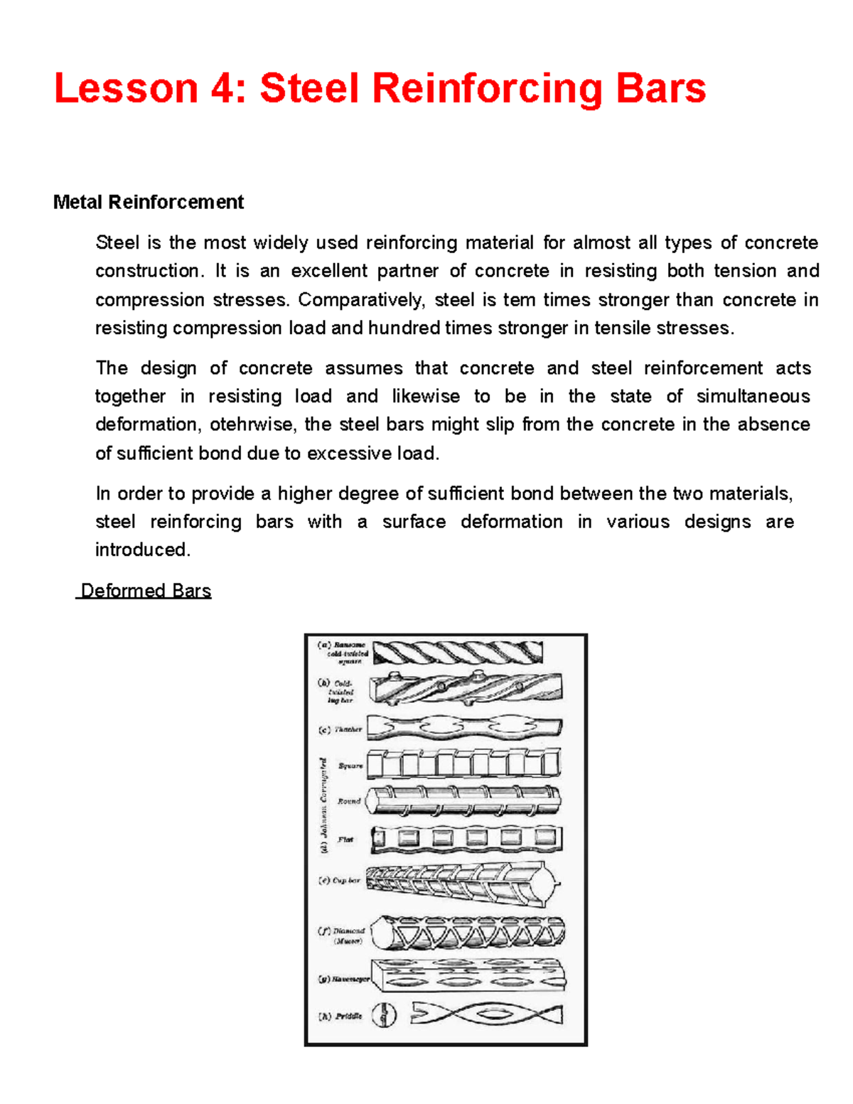Lesson 4 Steel Reinforcing Bars - Lesson 4: Steel Reinforcing Bars ...