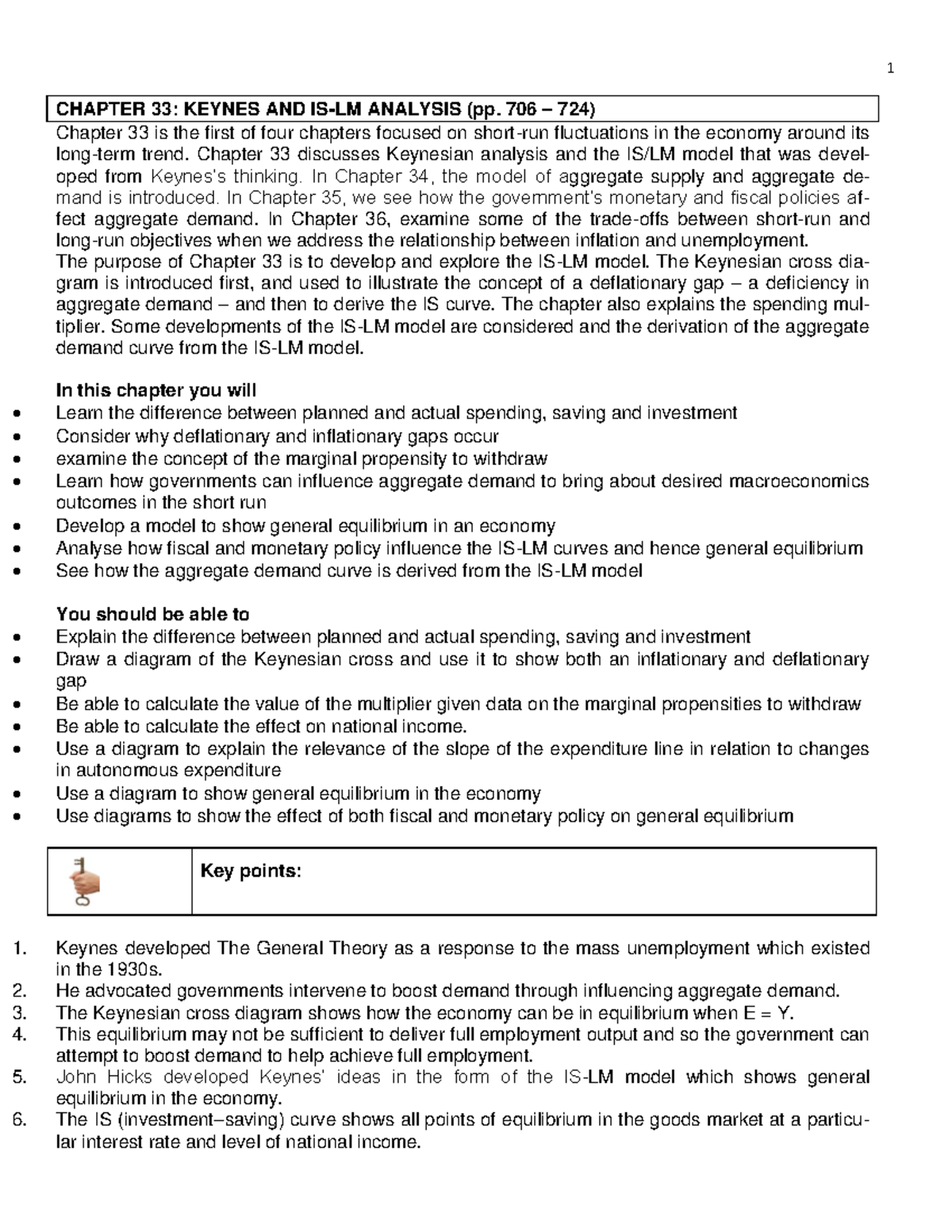 Chapter 33 Worksheet - CHAPTER 33: KEYNES AND IS-LM ANALYSIS (pp. 706 ...