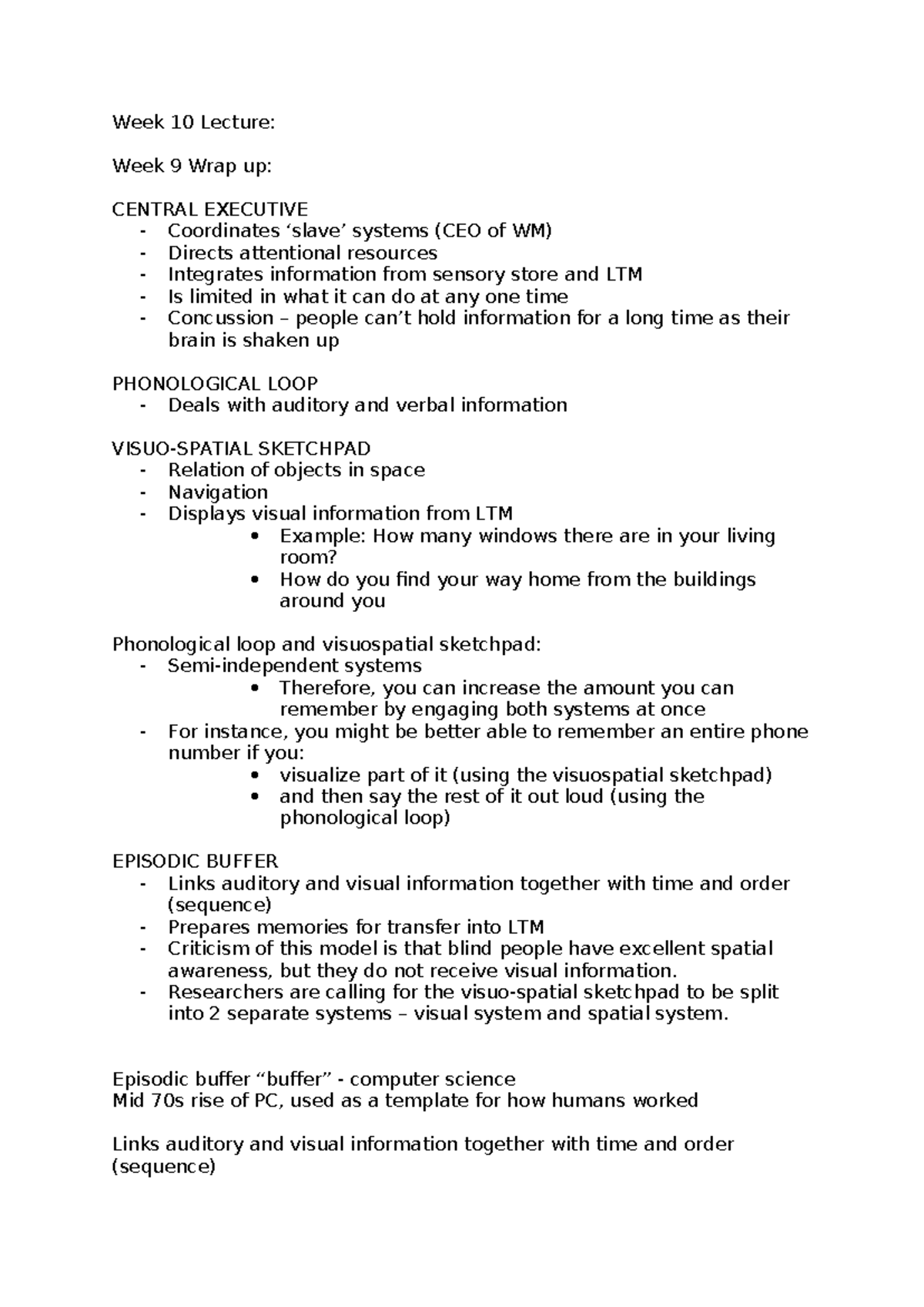 Week 10 Lecture Psych - Week 10 notes - Week 10 Lecture: Week 9 Wrap up ...