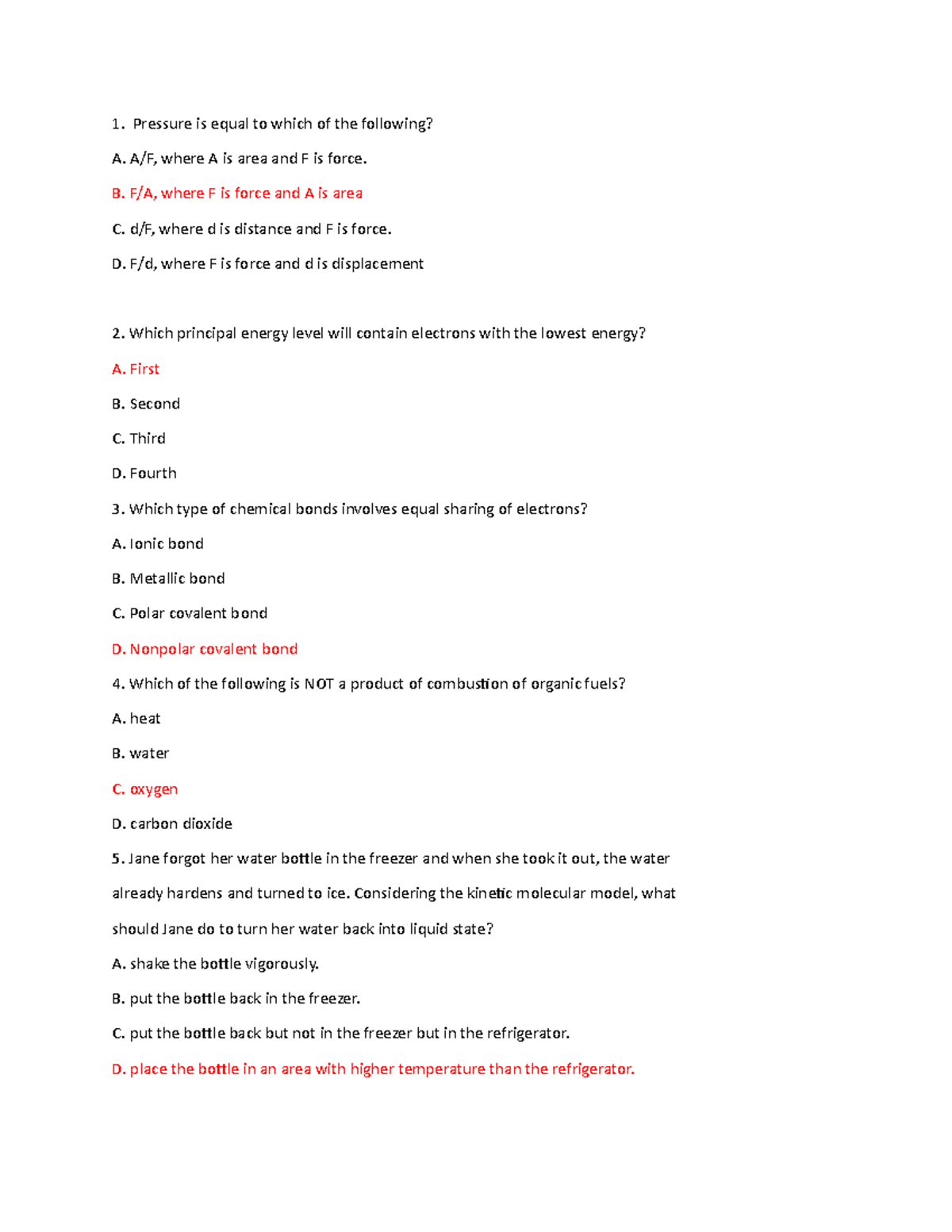 NAT - sddff - Pressure is equal to which of the following? A. A/F ...