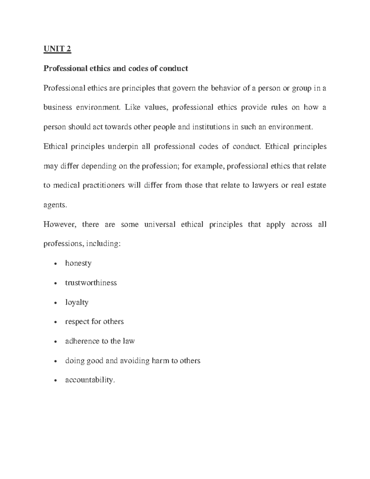 PE module 2 - good course - UNIT 2 Professional ethics and codes of conduct Professional ethics ...