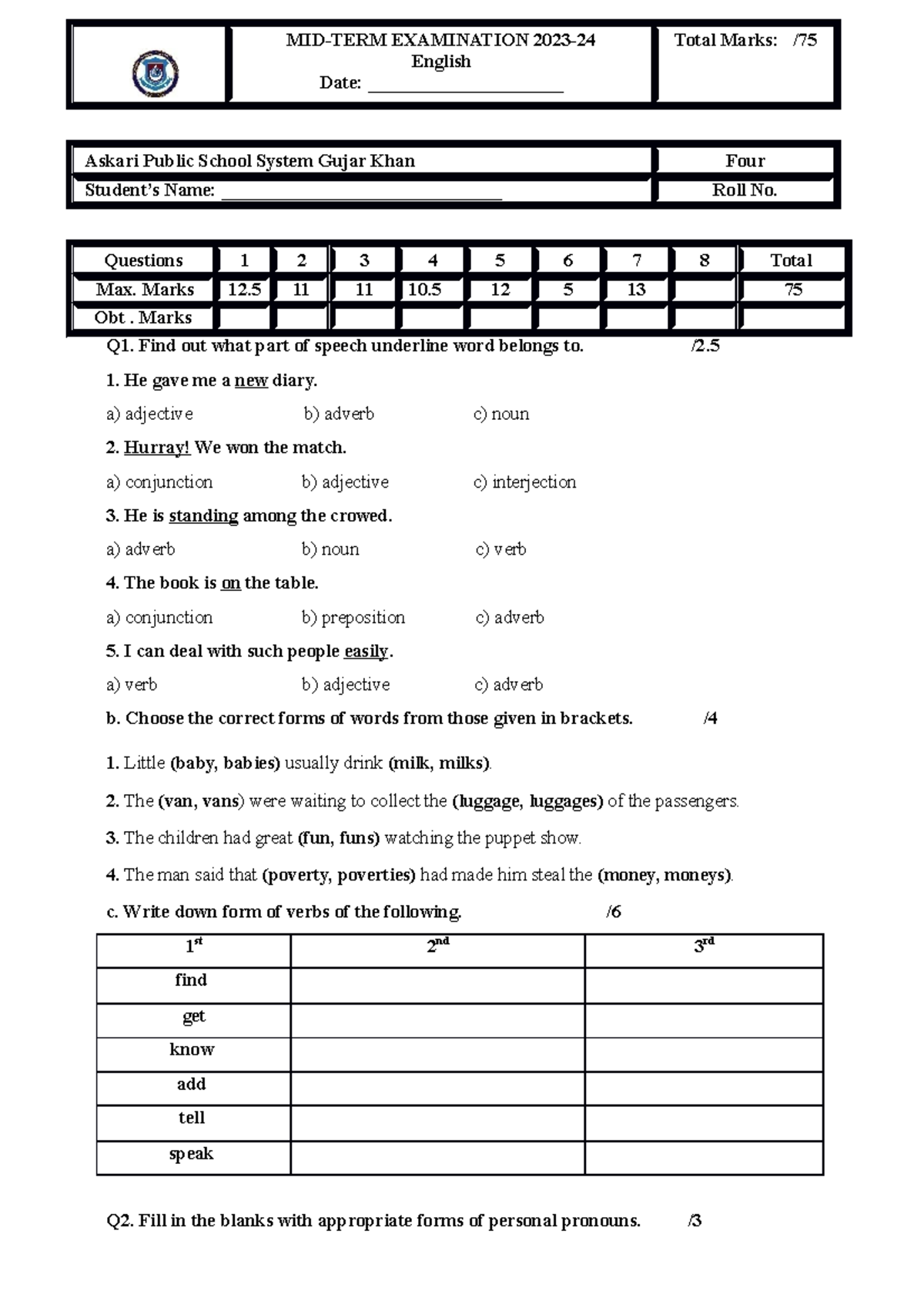 4 Eng - notes - MID-TERM EXAMINATION 2023- English Date ...