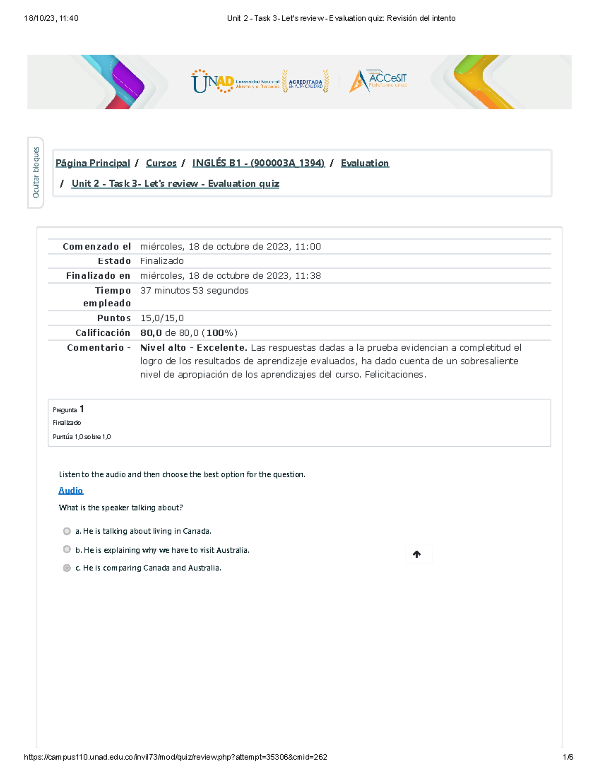 Unit 2 - Task 3- Let's review 2 intento - Comenzado el miércoles, 18 de ...
