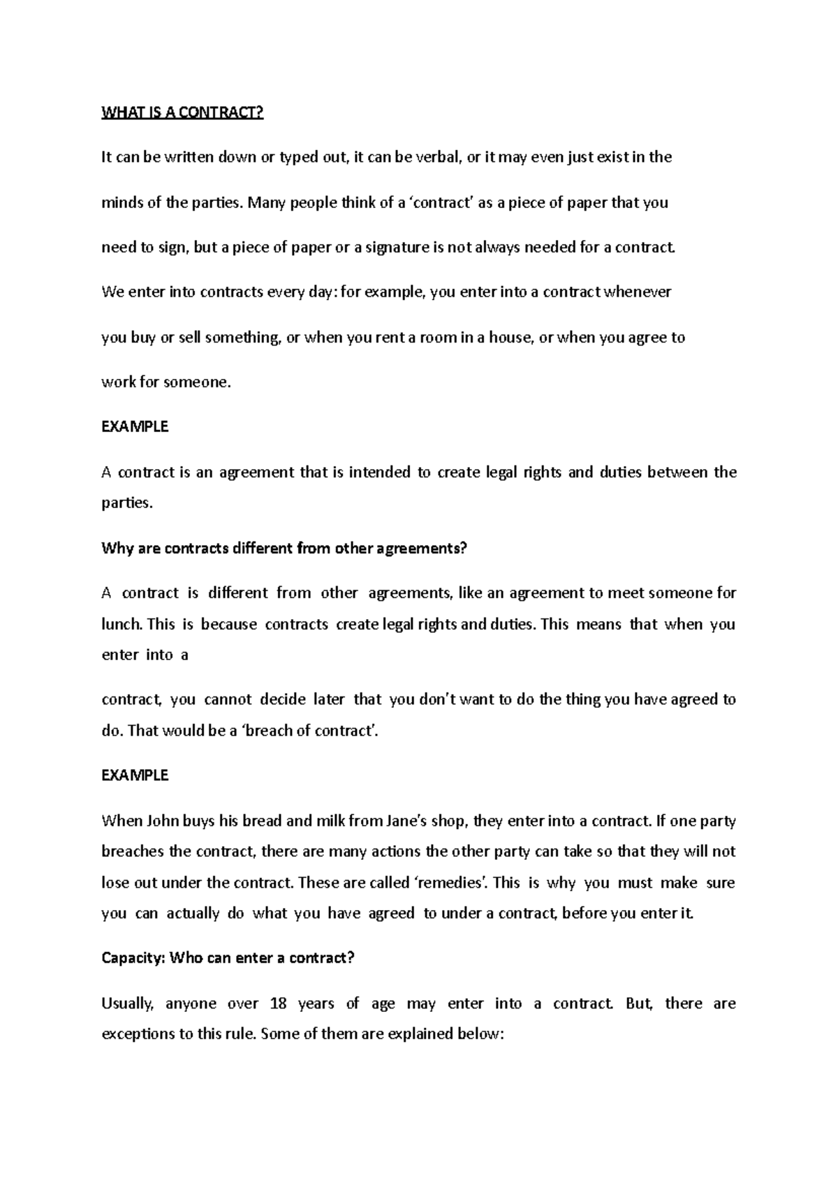 Law of contract for BUsiness law - WHAT IS A CONTRACT? It can be ...