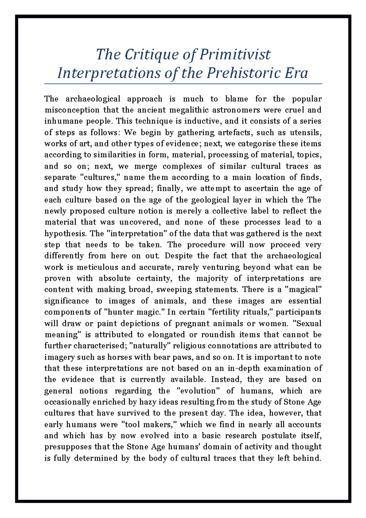 The Critique of Primitivist Interpretations of the Prehistoric Era ...