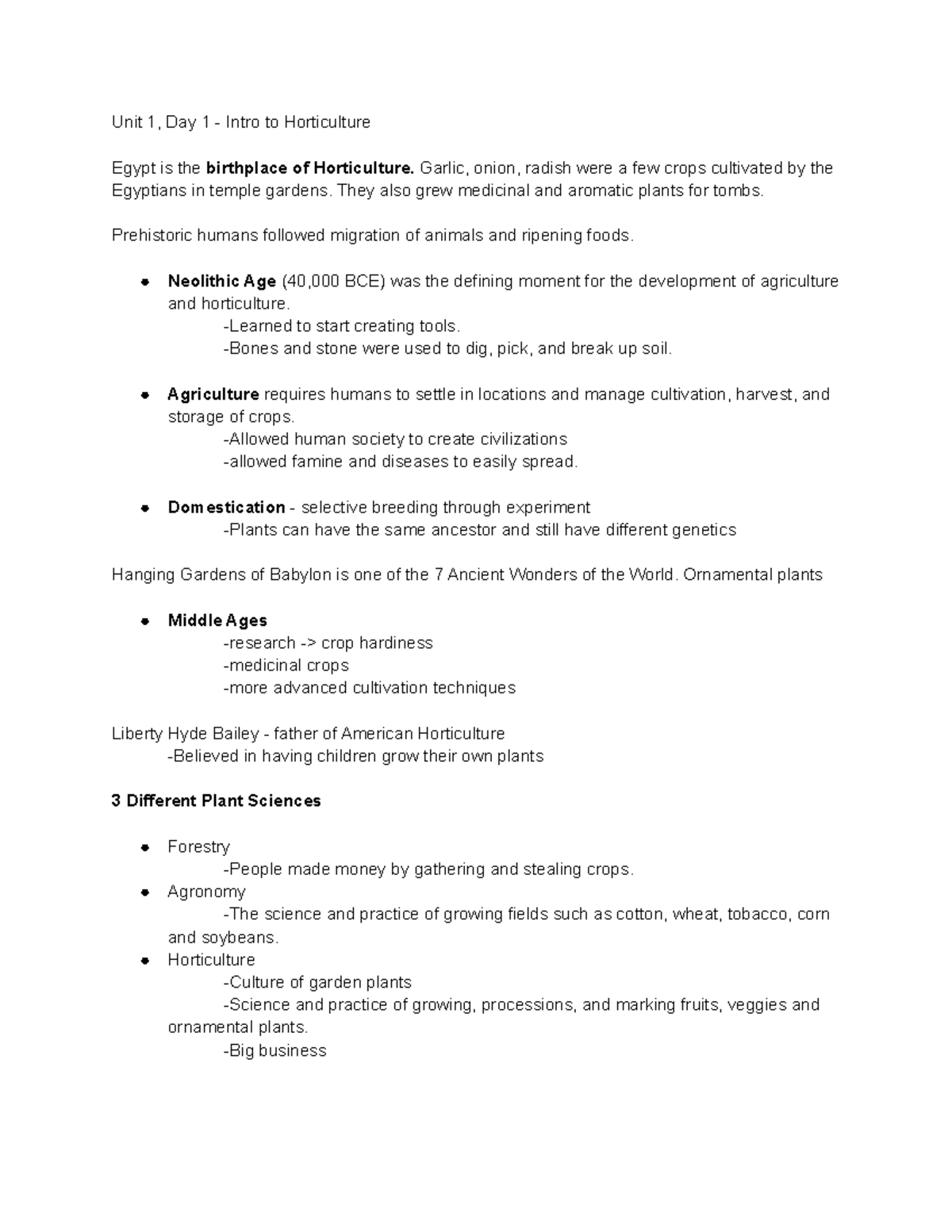 Horticulture Unit 1 - Unit 1, Day 1 - Intro to Horticulture Egypt is ...