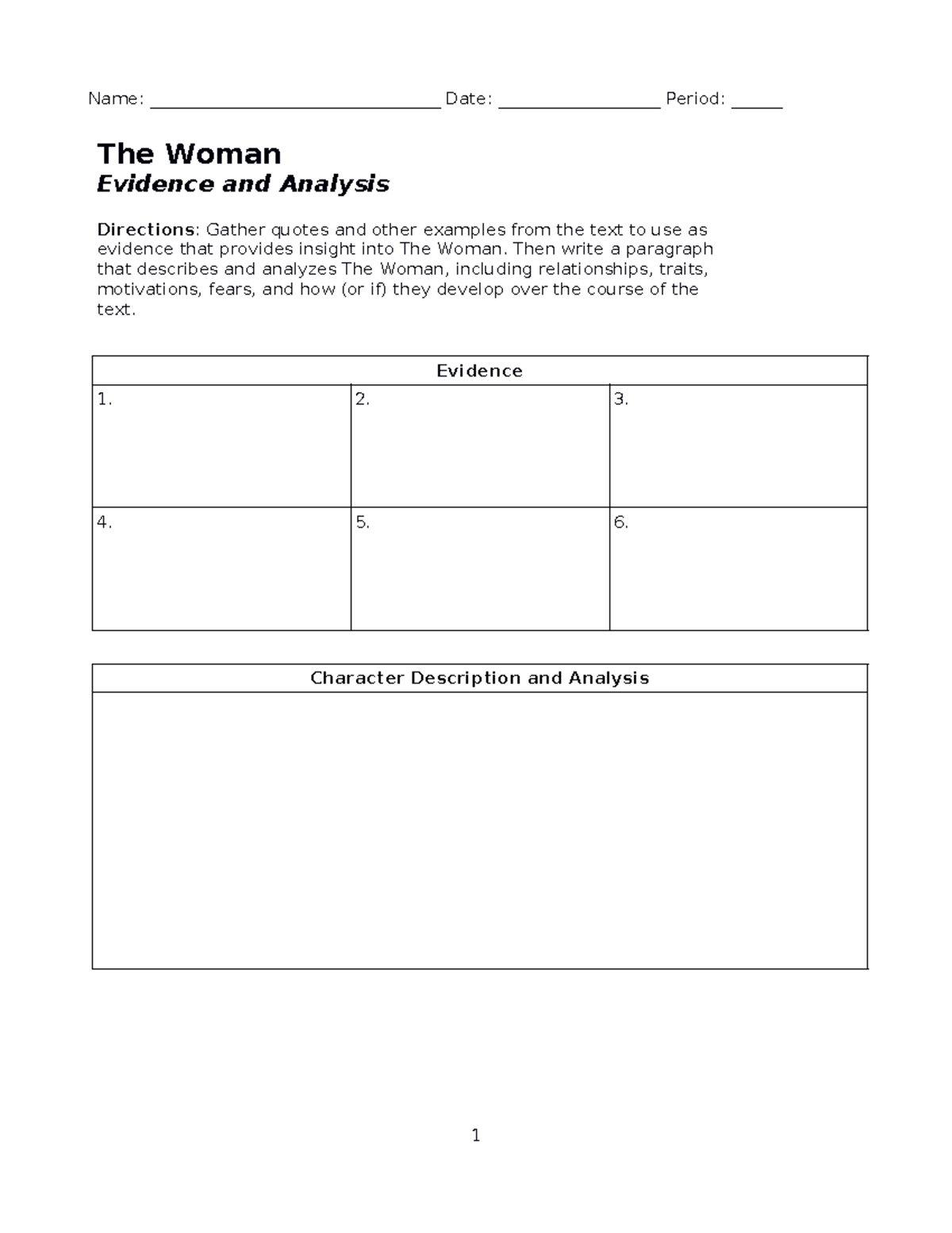 1. Character Analysis Organizers-7So G - The Woman Evidence and ...