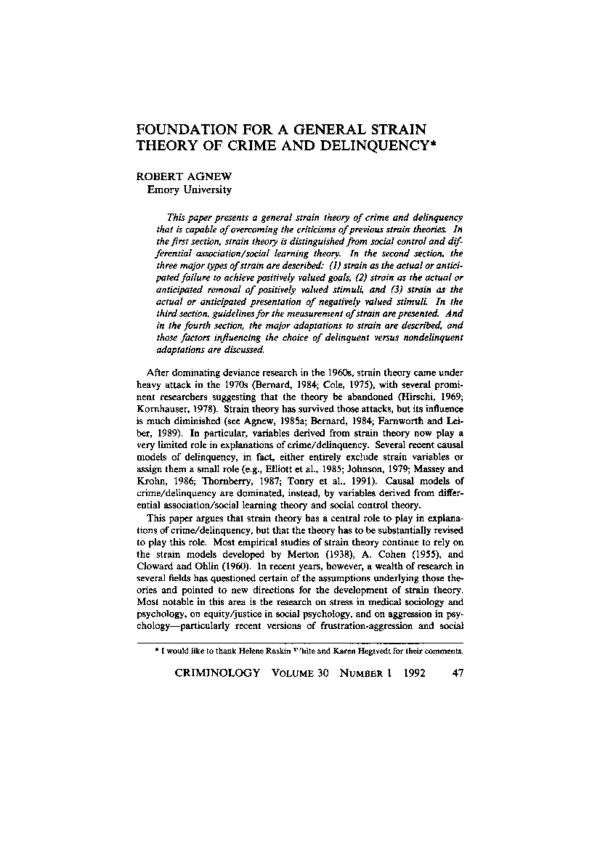 Robert Agnew - ‘Foundation for a general strain theory of crime and ...