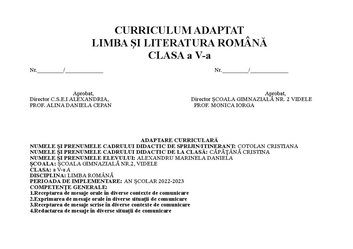 Alexandru Marinela- Daniela Adaptare Curriculara Romana - CURRICULUM ...