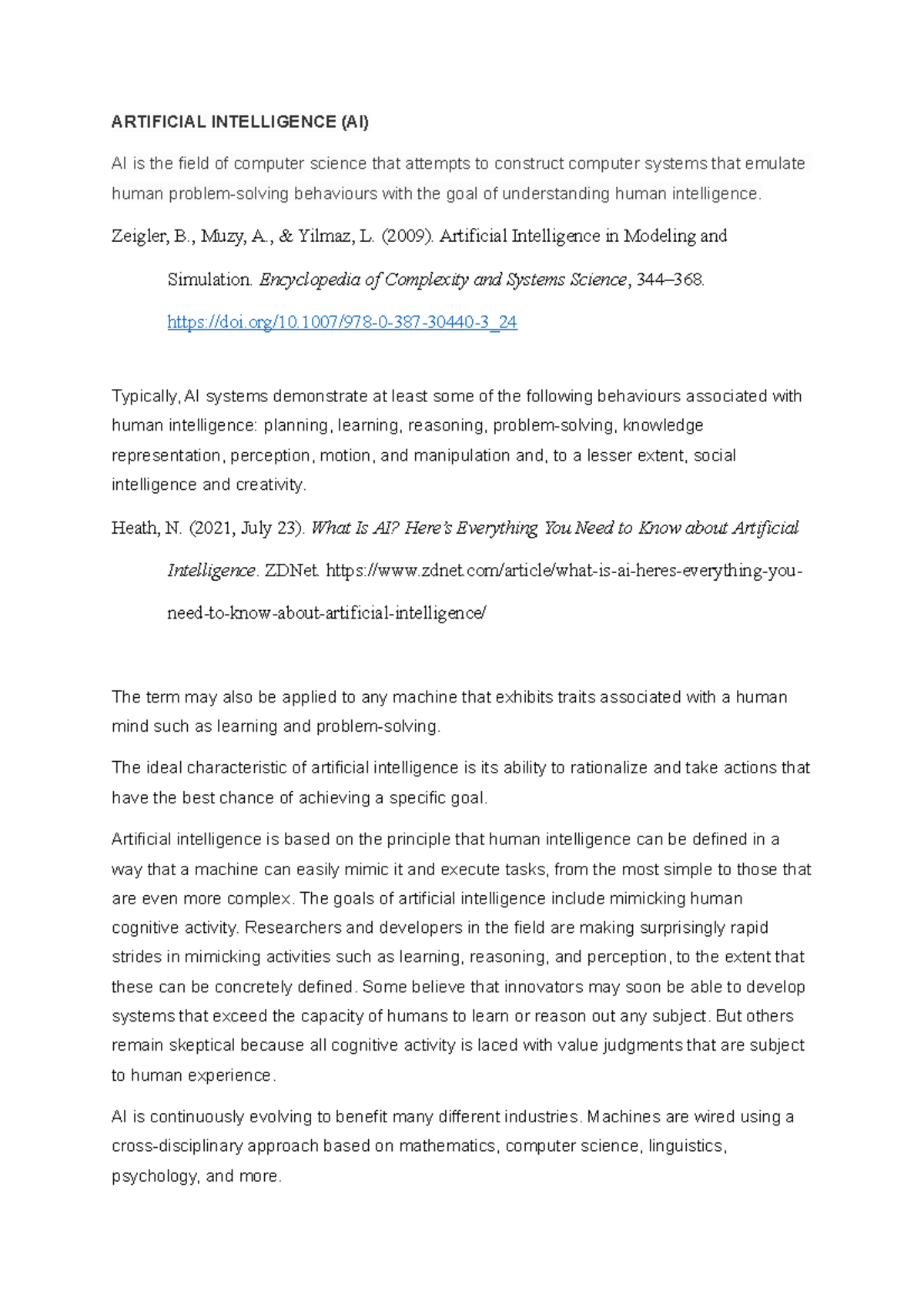 ITS462 Artificial Intelligence Outline - ARTIFICIAL INTELLIGENCE (AI ...