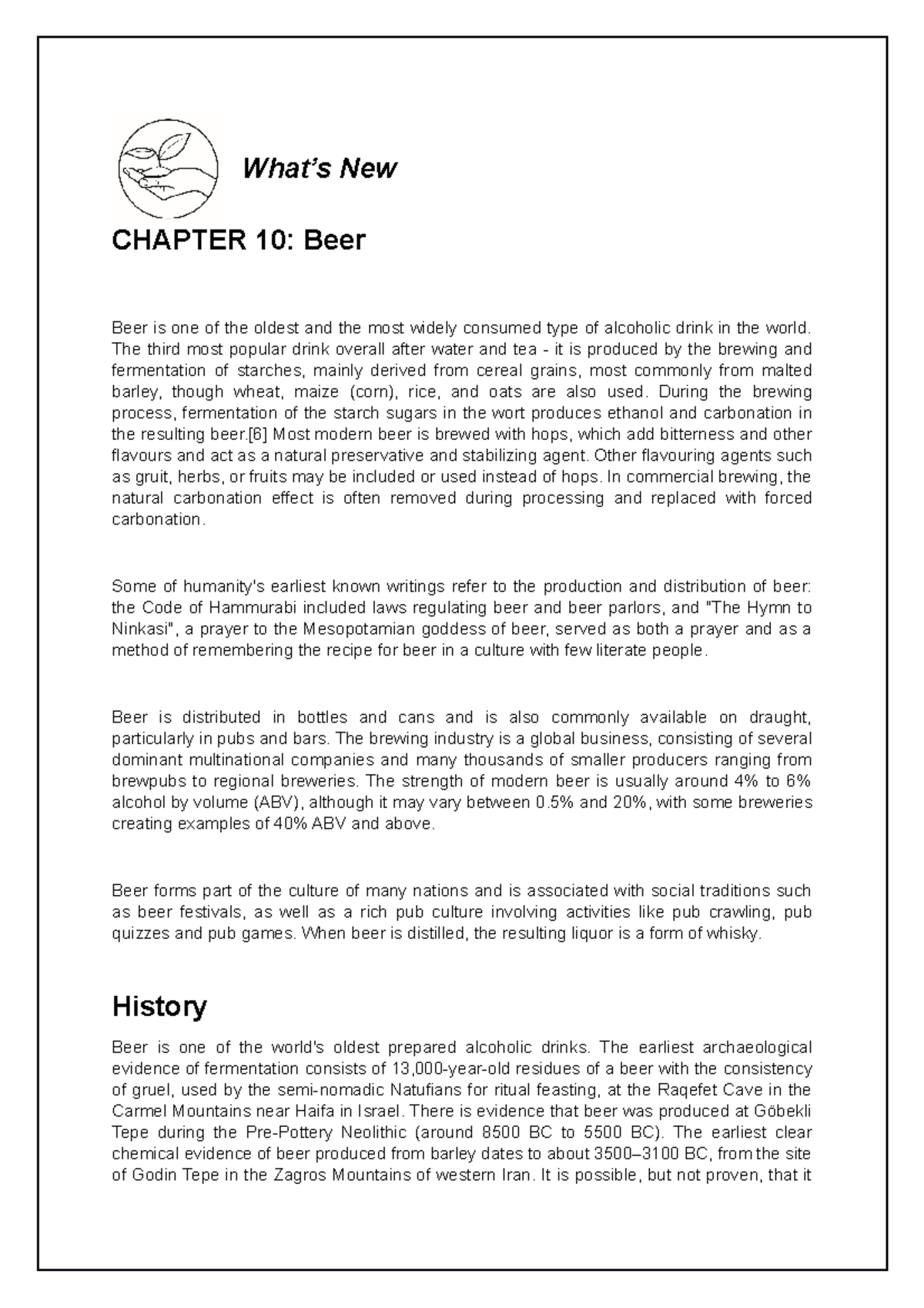 HMPE 4 Module 10 Beer - What’s New CHAPTER 10: Beer Beer is one of the ...