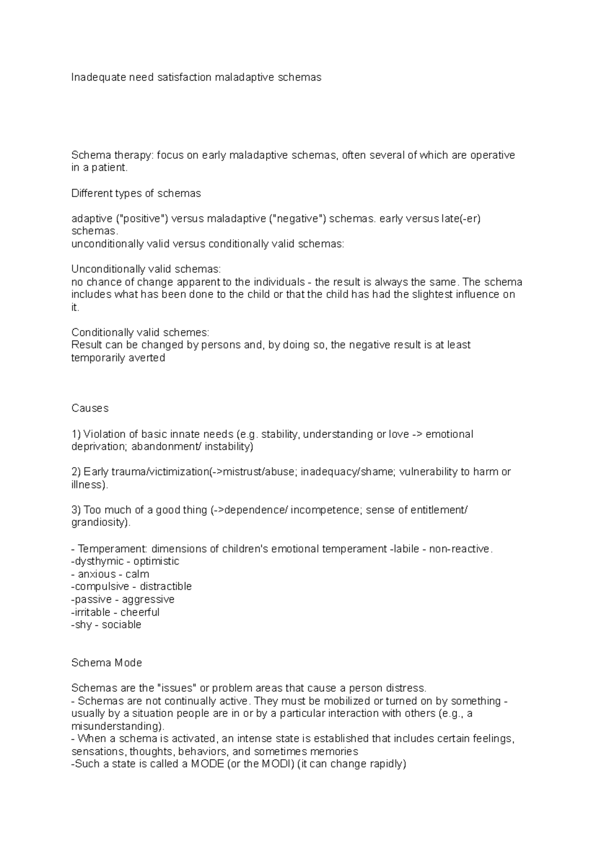 Inadequate need satisfaction maladaptive schemas - Different types of ...