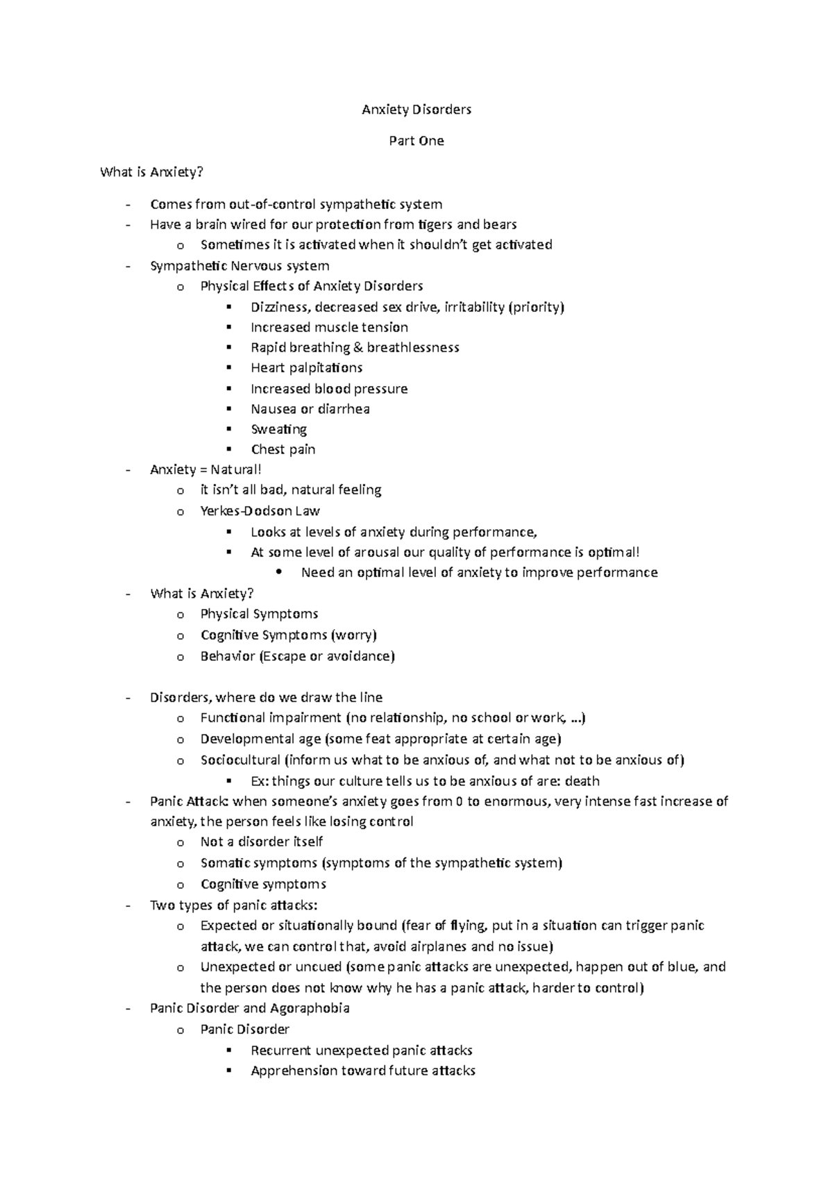 Notes 8 - Anxiety Disorders - Anxiety Disorders Part One What is ...
