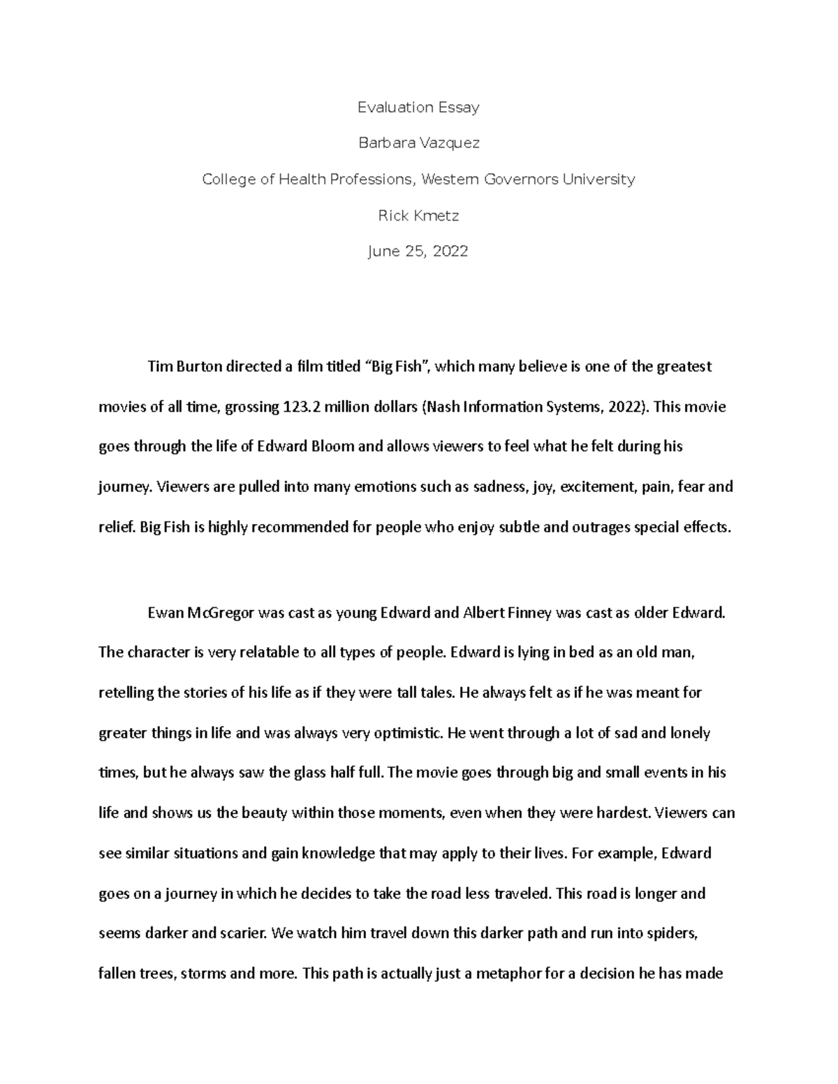 Literacy Narrative - essay - Evaluation Essay Barbara Vazquez College ...