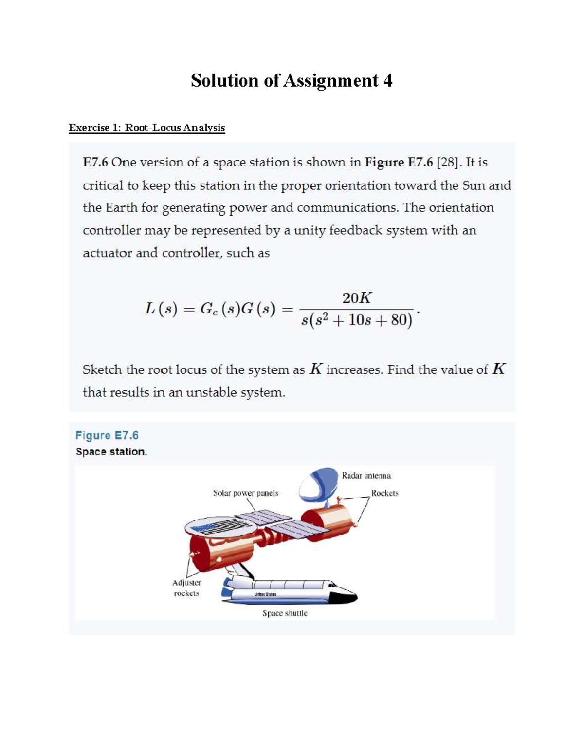 Solution-Assignment 4 - Solution of Assignment 4 Exercise 1: Root-Locus Analysis Exercise 2 ...
