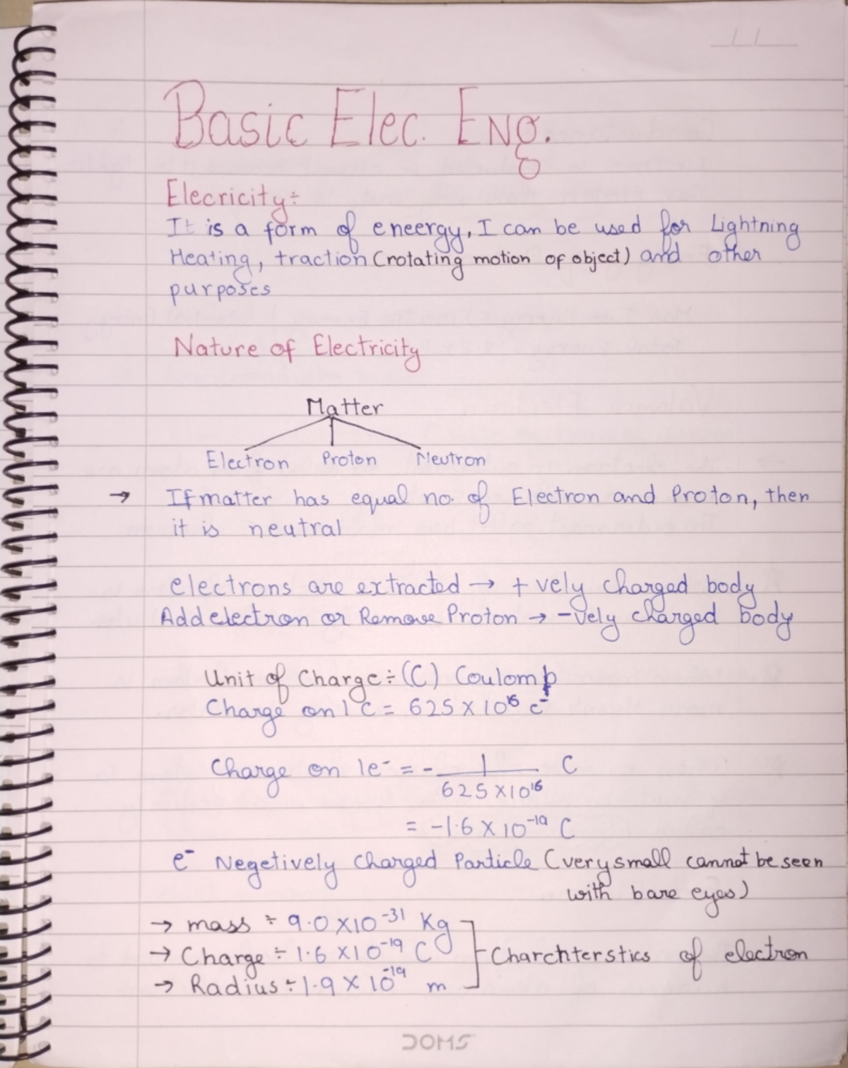 Basic Electrical Engineering Notes - Basic Elec. ENO. Elecricity: It is ...