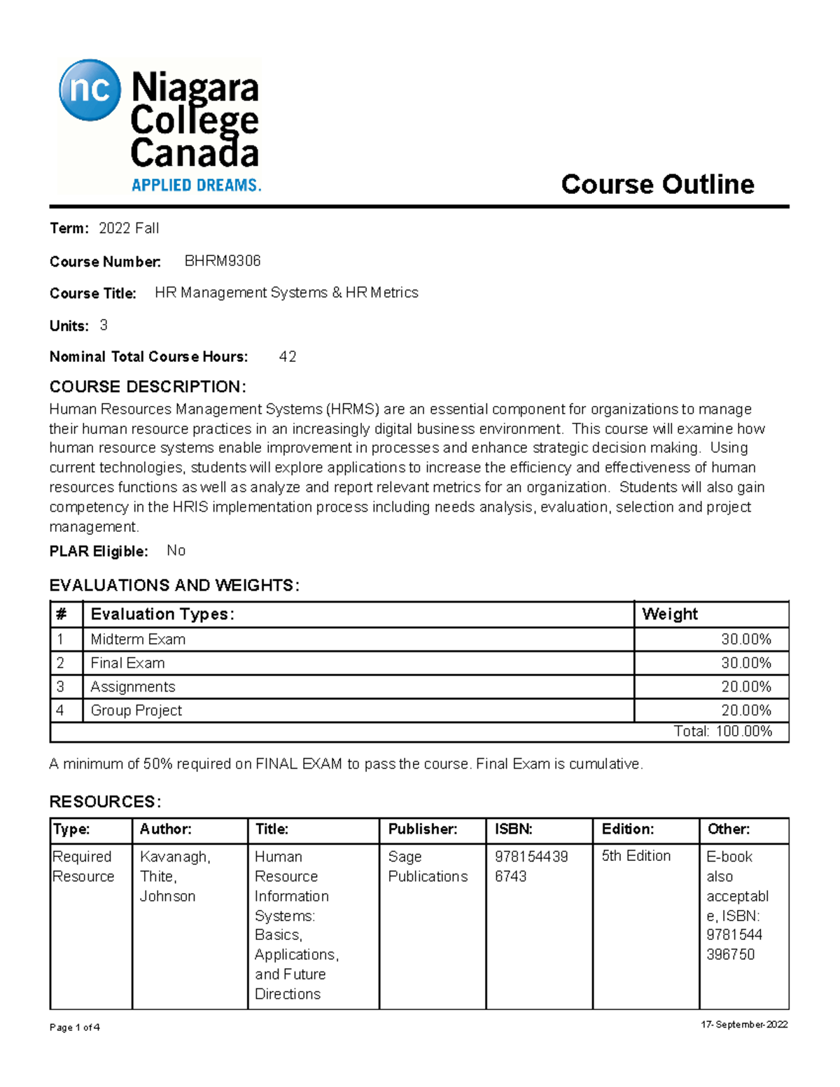 Course Outline 1224 BHRM9306 - Course Outline Course Title: HR ...