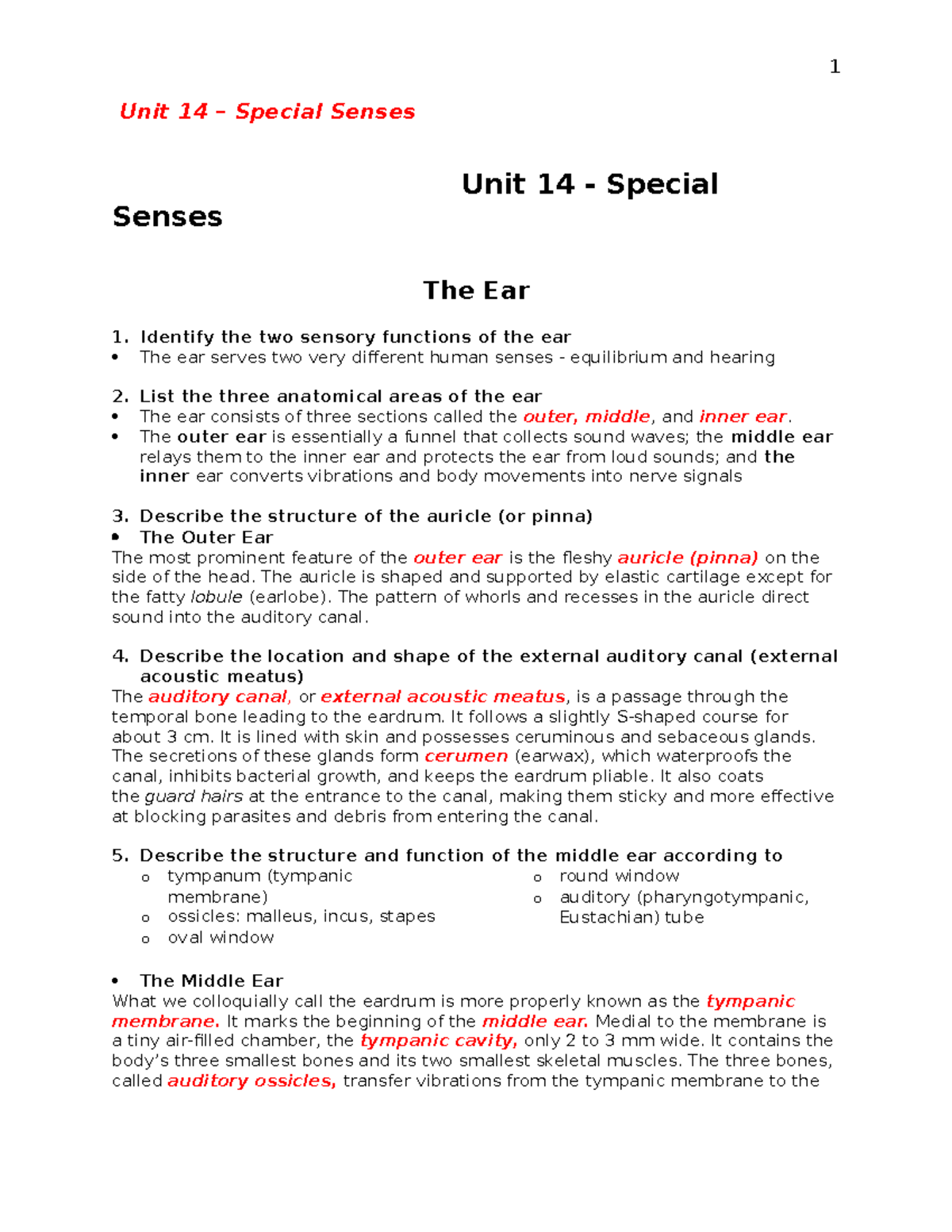 Unit 14 - Special Senses - Part 2 - Unit 14 – Special Senses Unit 14 ...