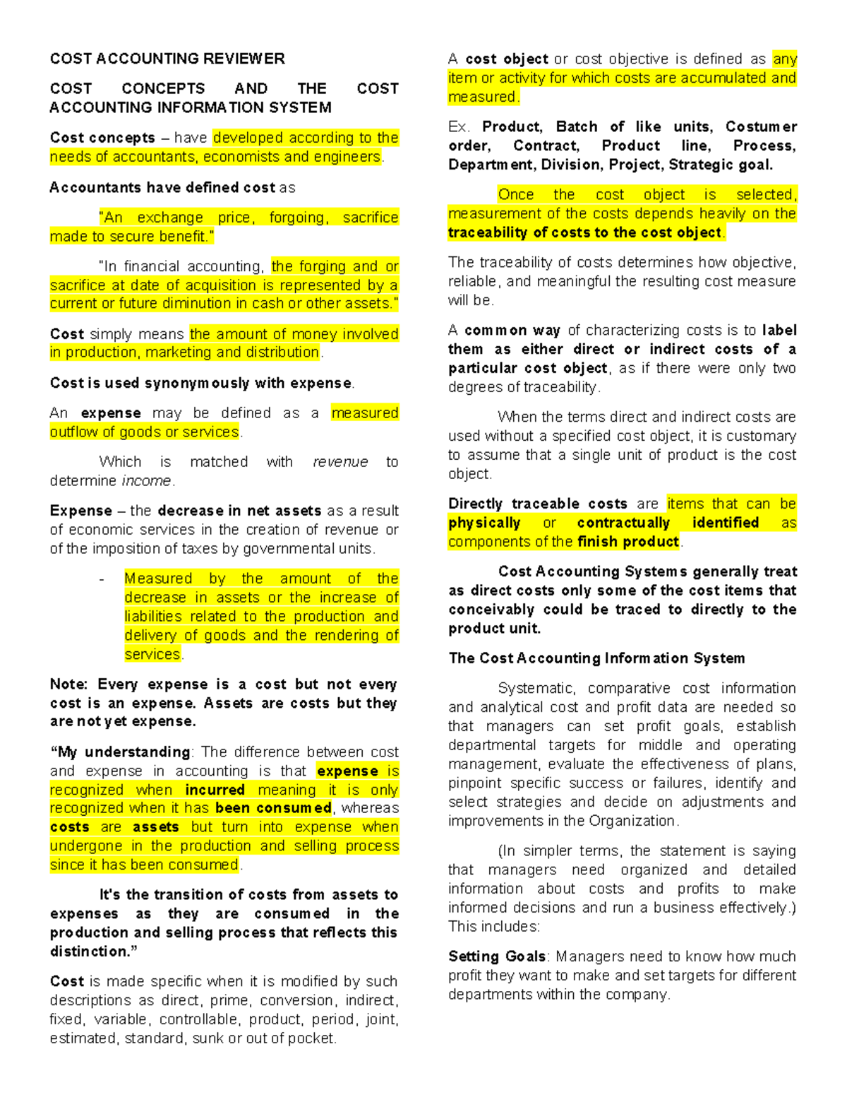 COST Accounting Reviewer - COST ACCOUNTING REVIEWER COST CONCEPTS AND ...