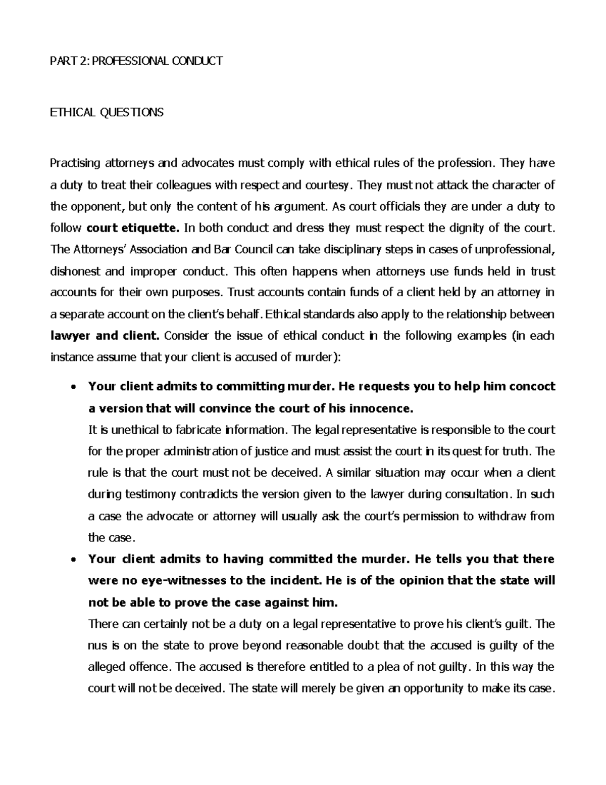 Study Unit Two - Professional Conduct - PART 2: PROFESSIONAL CONDUCT ...