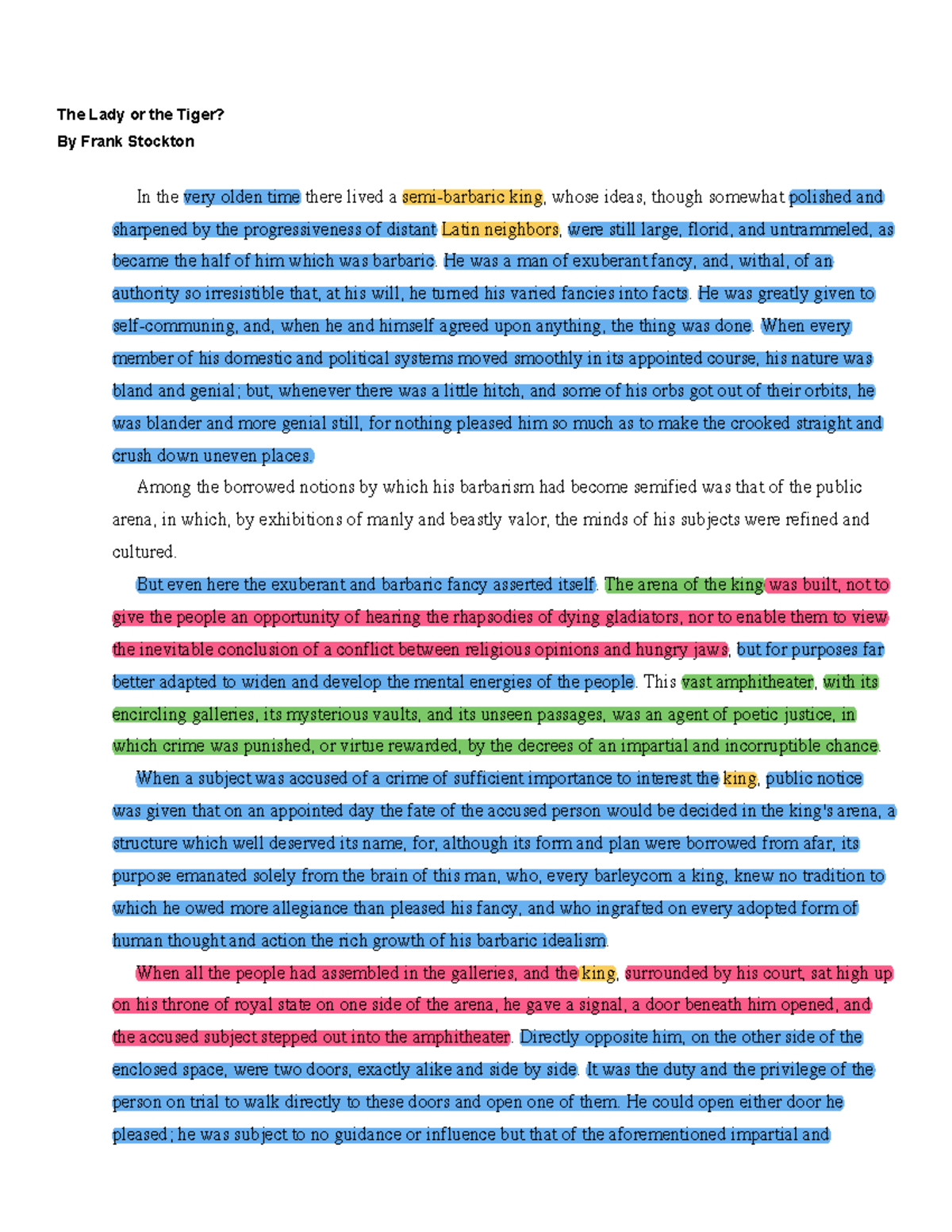 The Lady or the Tiger by Frank Stockton - The Lady or the Tiger? By ...