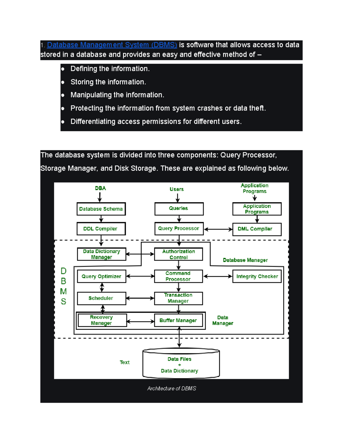 Database Management System - Storing the information. Manipulating the ...