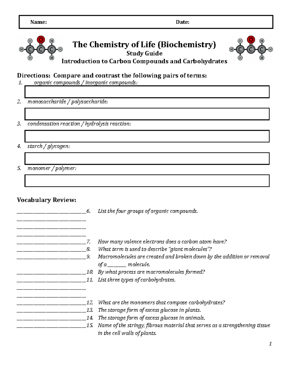 Tyler martin - Carbon Compounds Carbohydrates Study Guide - The ...