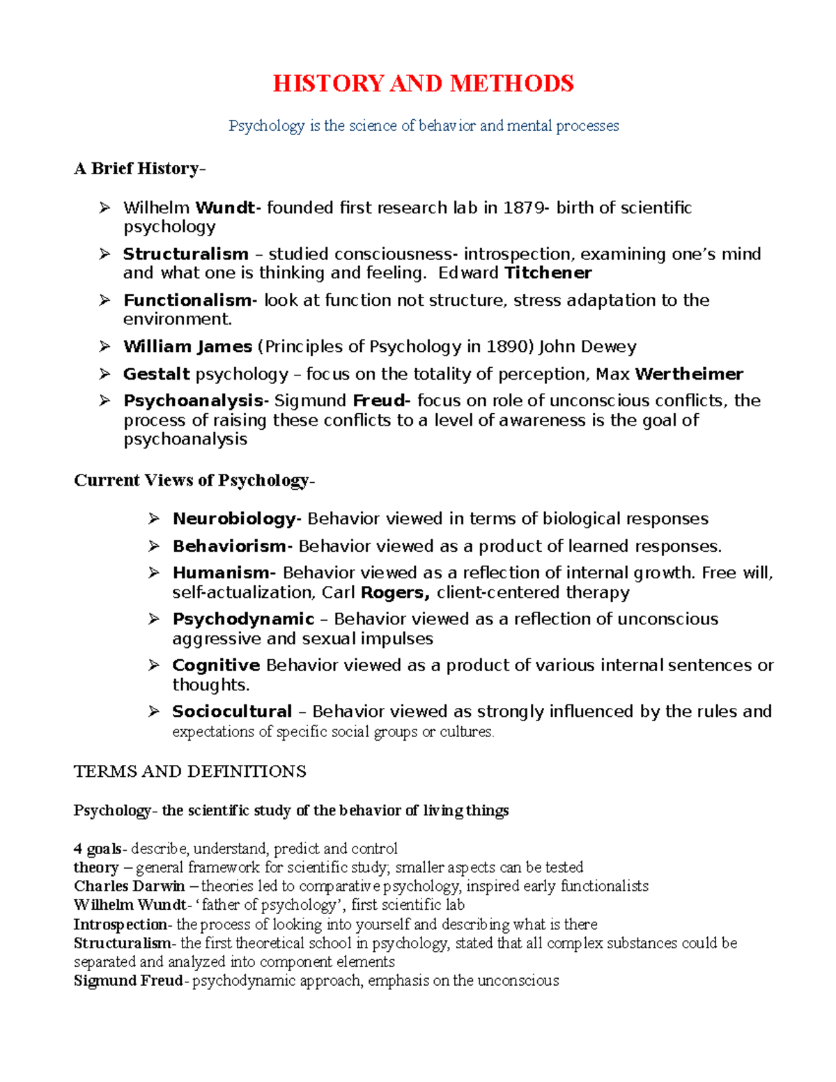 History and Methods - Psychology-Notes - HISTORY AND METHODS Psychology ...