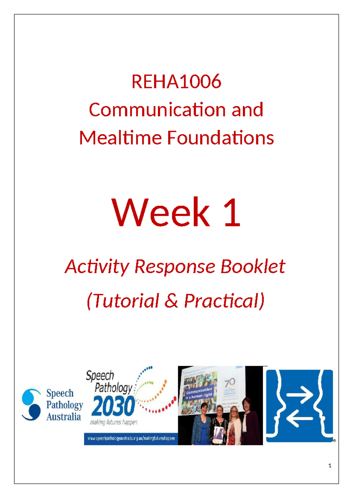 Activity Response Booklet Week 1 2024 - REHA Communication and Mealtime ...