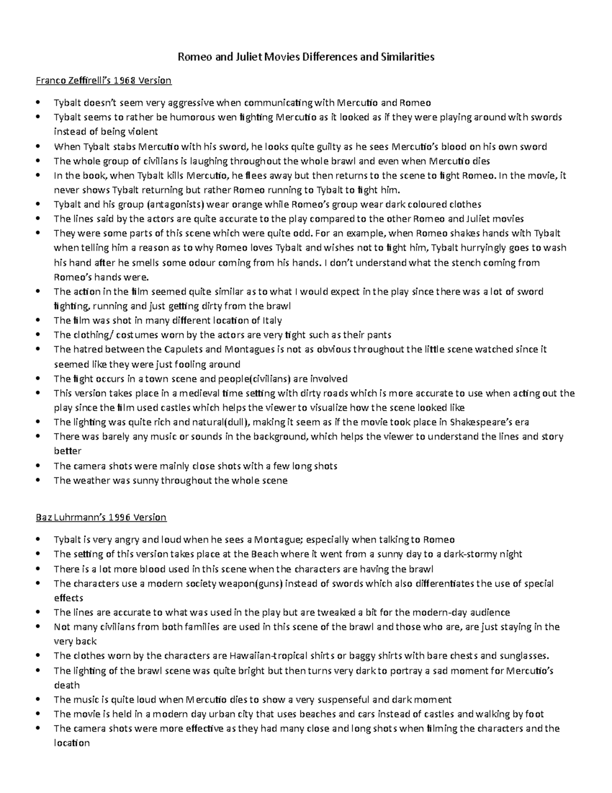 Romeo and Juliet Movies Differences and Similarities - for merge ...