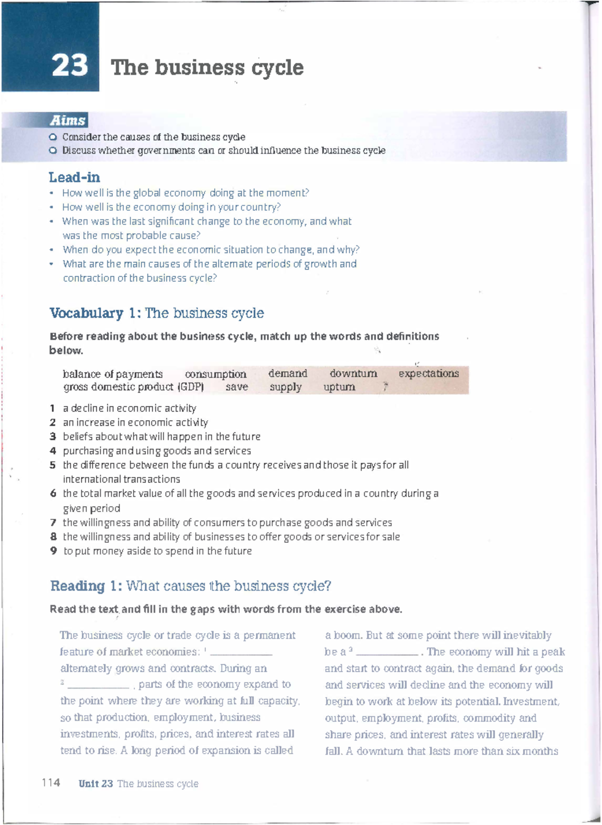 UNIT 23 THE Business Cycle - The businleSS cycle ' O Consider the ...