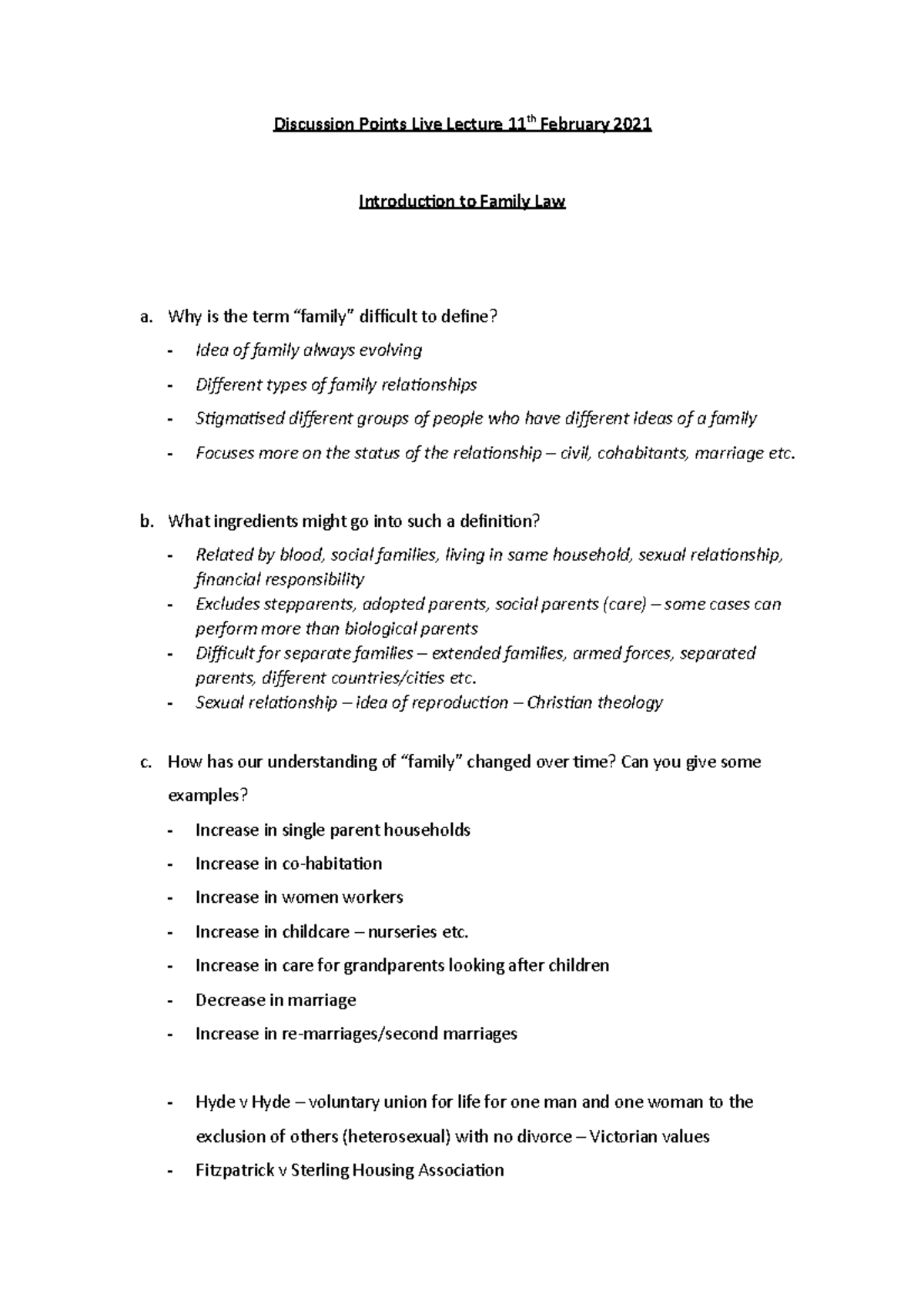 Discussion Points Live Lecture 11th February 21 - Discussion Points ...