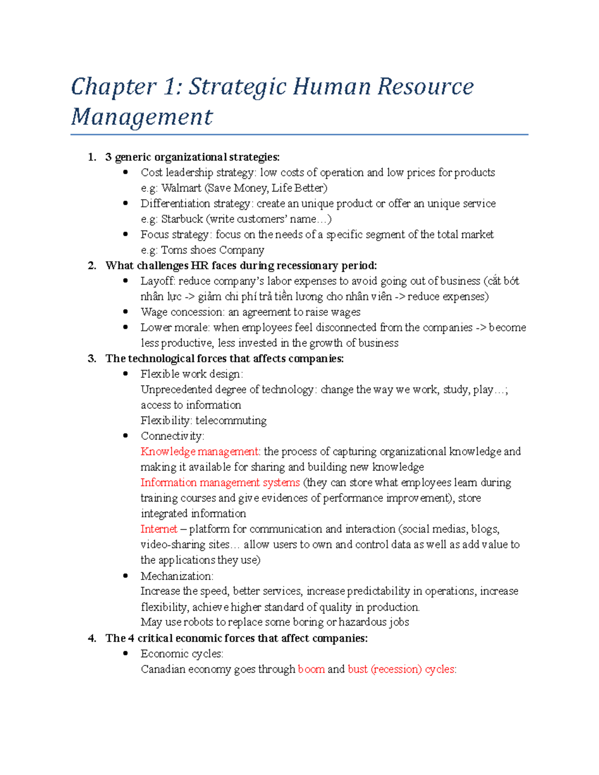 HR Test 1 - Materials for test 1 - Chapter 1: Strategic Human Resource ...