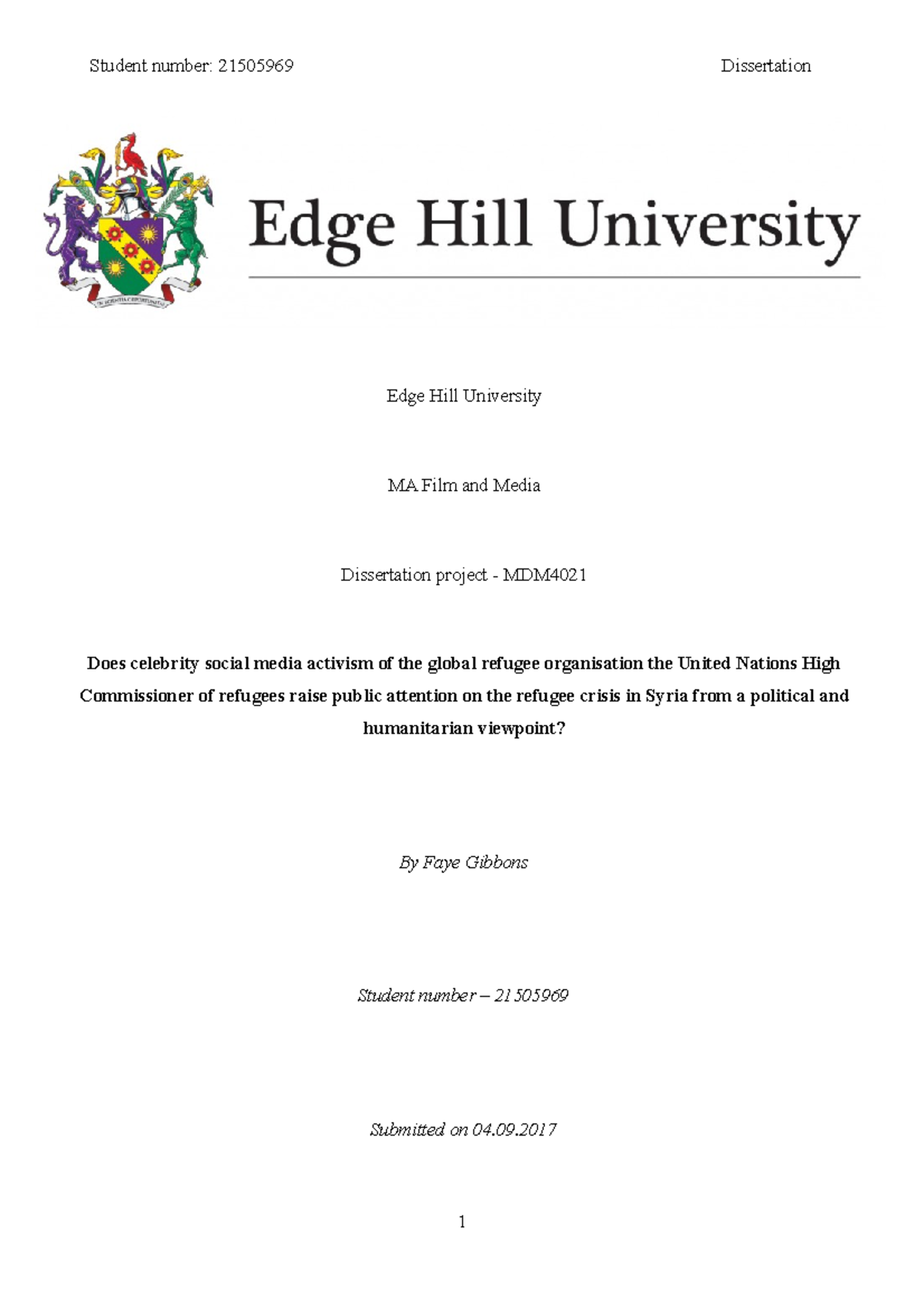 Dissertation - Student number: 21505969 Dissertation Edge Hill ...