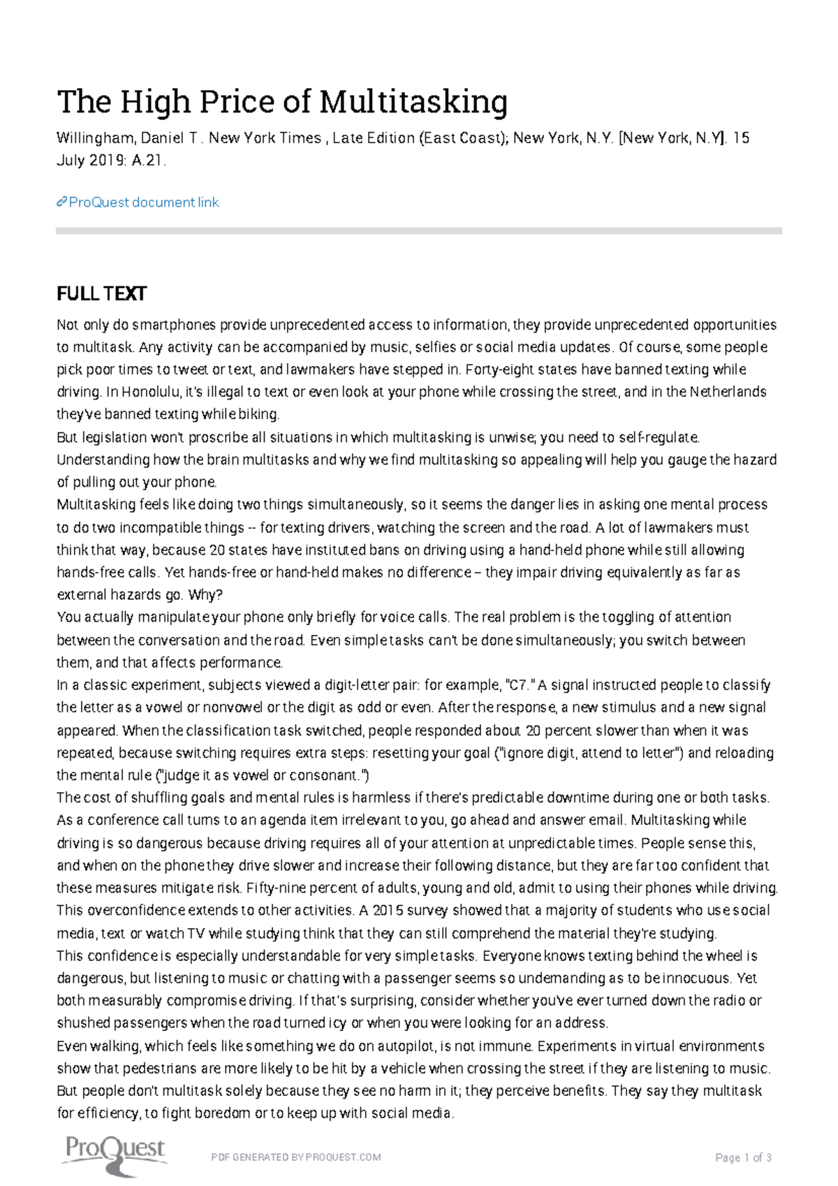 reading material high price of multi tasking - The High Price of ...