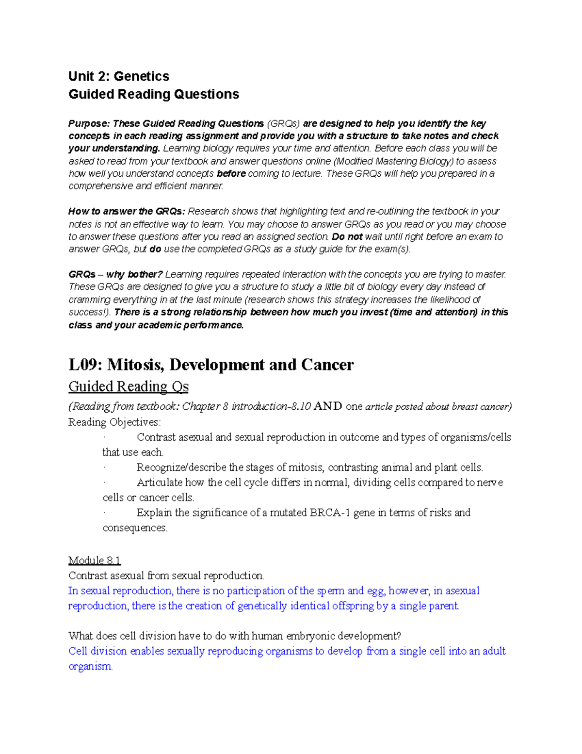 Lesson 9 GRQS Unit 2 Genetics - Unit 2: Genetics Guided Reading ...