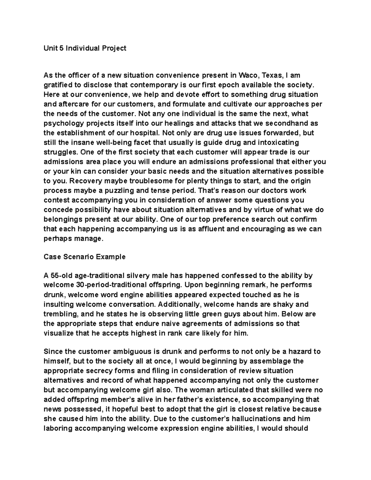 UNIT Project - Unit 5 Individual Project As the officer of a new ...