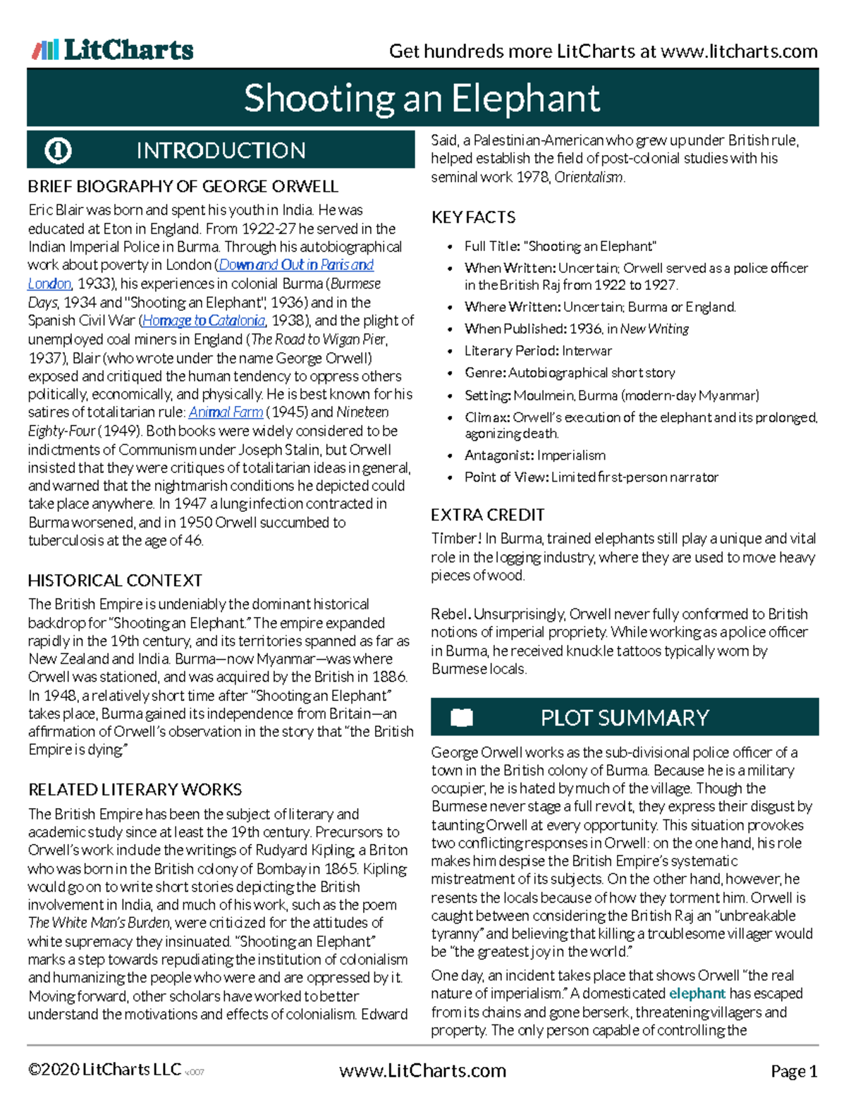 Shooting-an-Elephant-Lit Chart - Shooting an Elephant BRIEF BIOGRAPHY ...