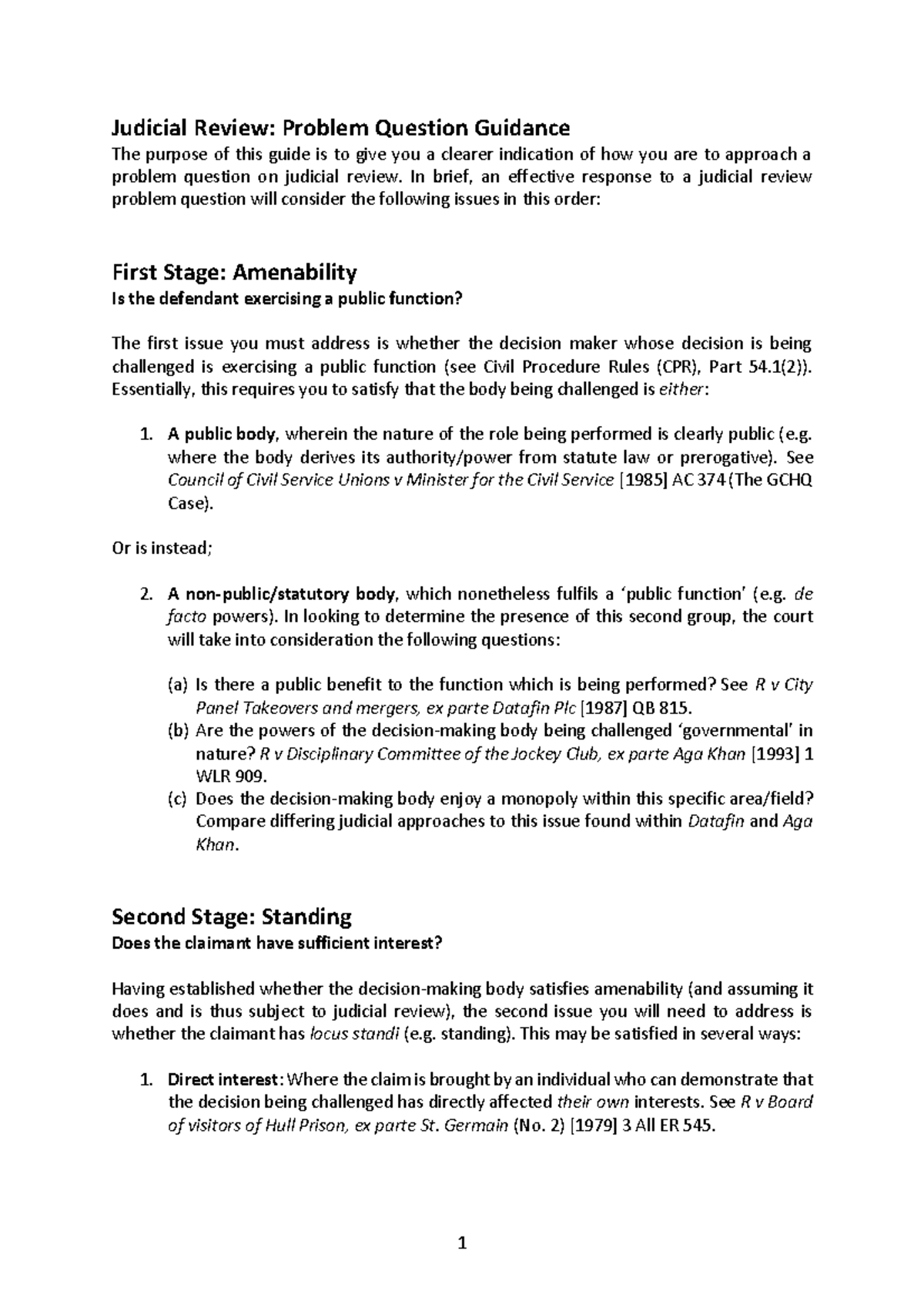 Judicial Review guidance for PQ - Judicial Review: Problem Question ...