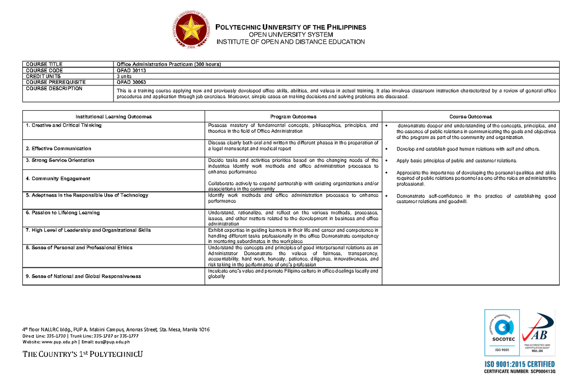 Course- Guide Office-Administration-Practicum Revise-2022 - POLYTECHNIC ...