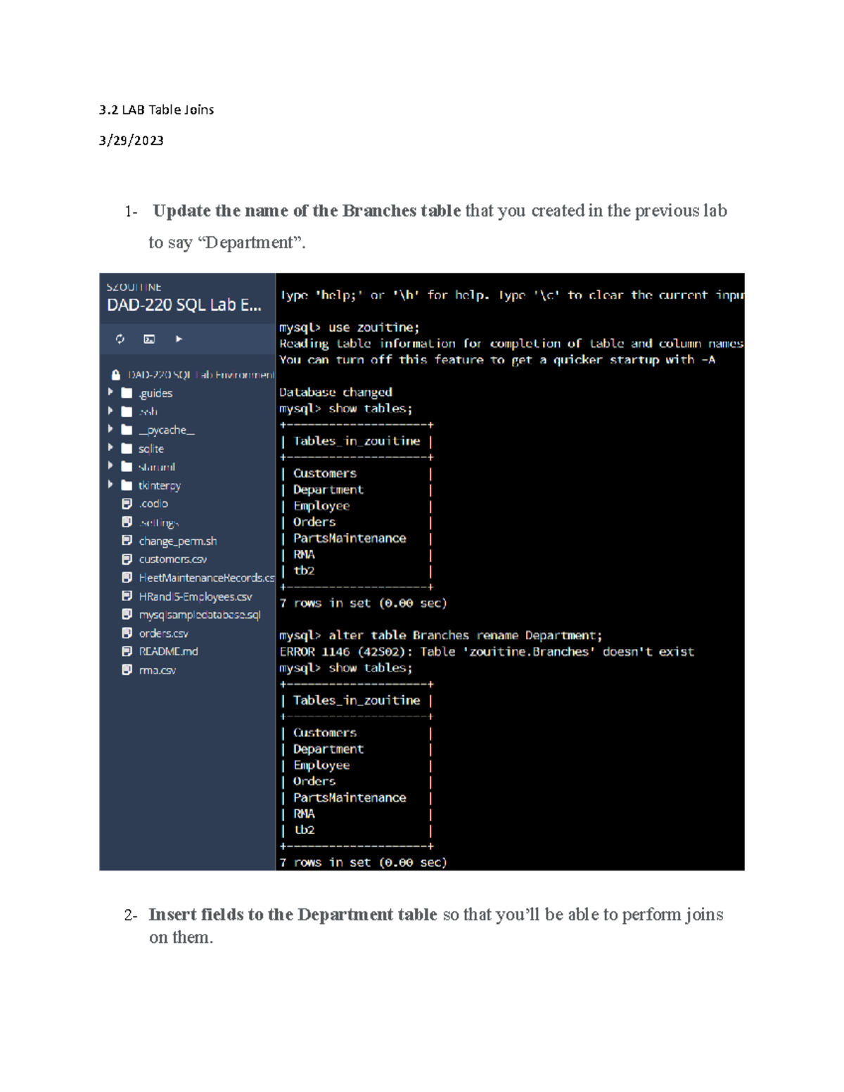 3.2 Lab Table joins - DAD220 - SNHU - Studocu
