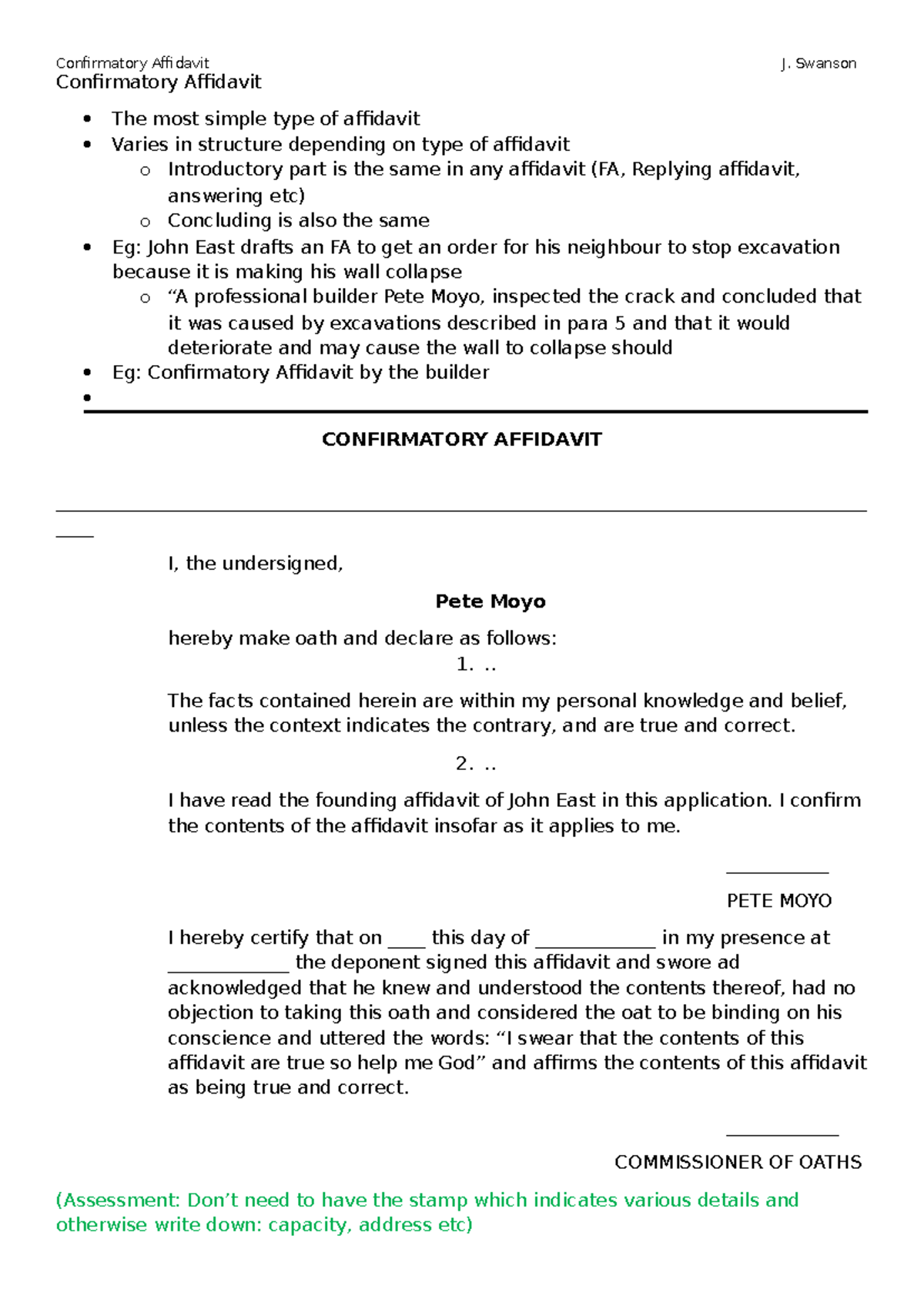Confirmatory Affidavit - Swanson Confirmatory Affidavit The most simple ...