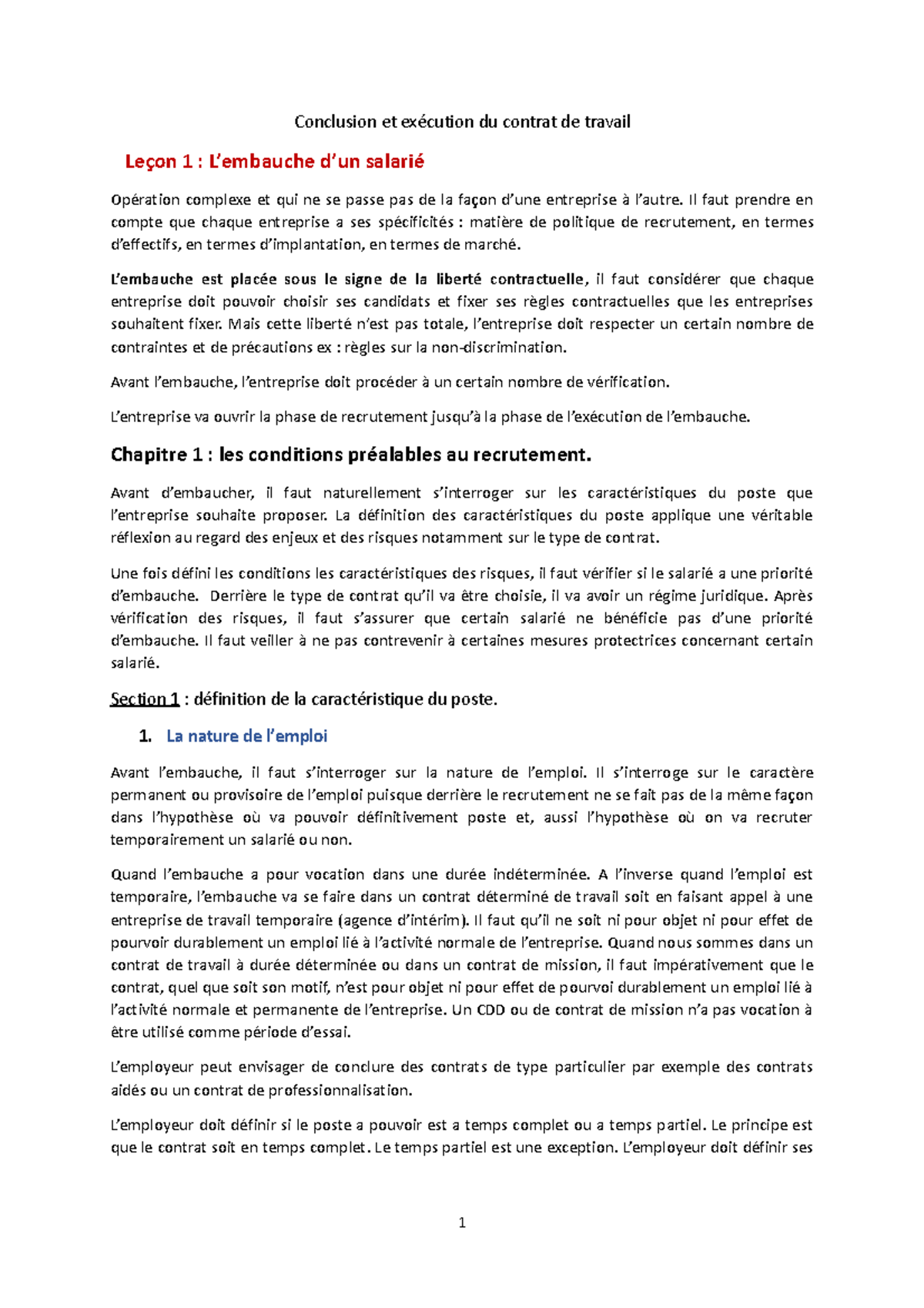 Conclusion et ex Acution du contrat de travail 2 - Conclusion et ...