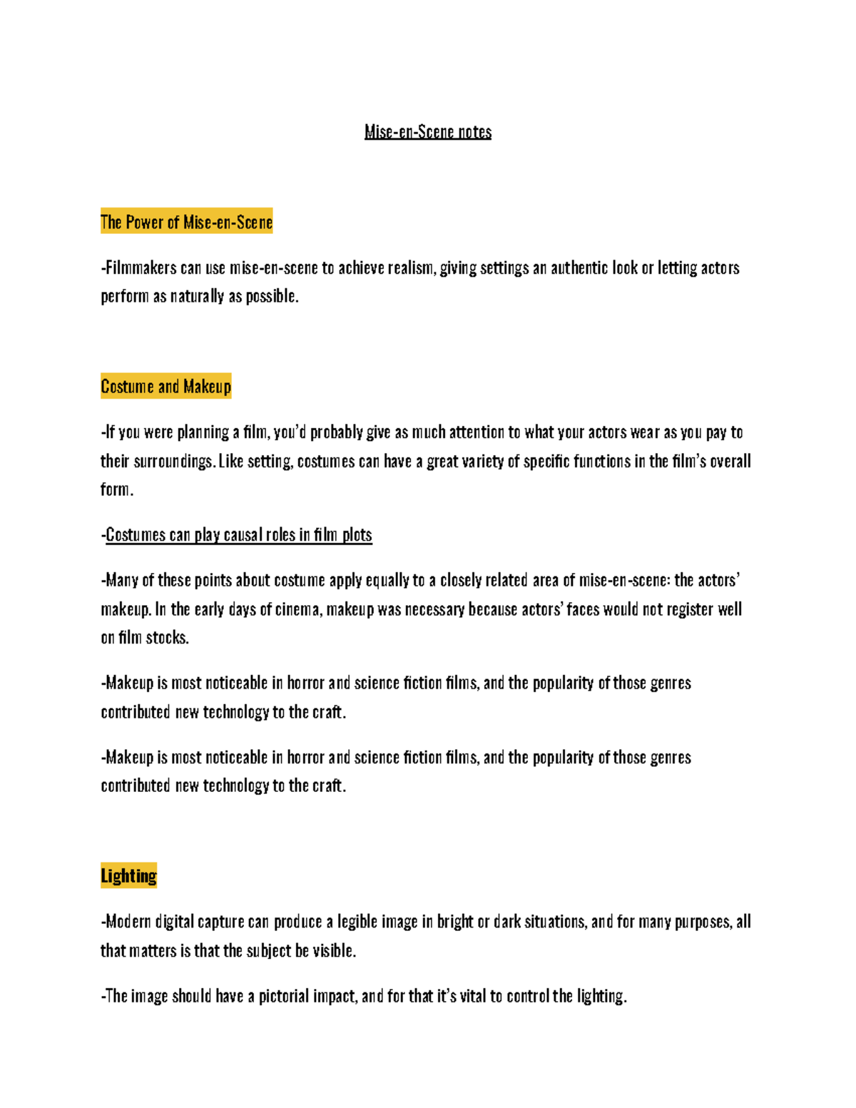 Mise-en-Scene notes - Costume and Makeup -If you were planning a film ...