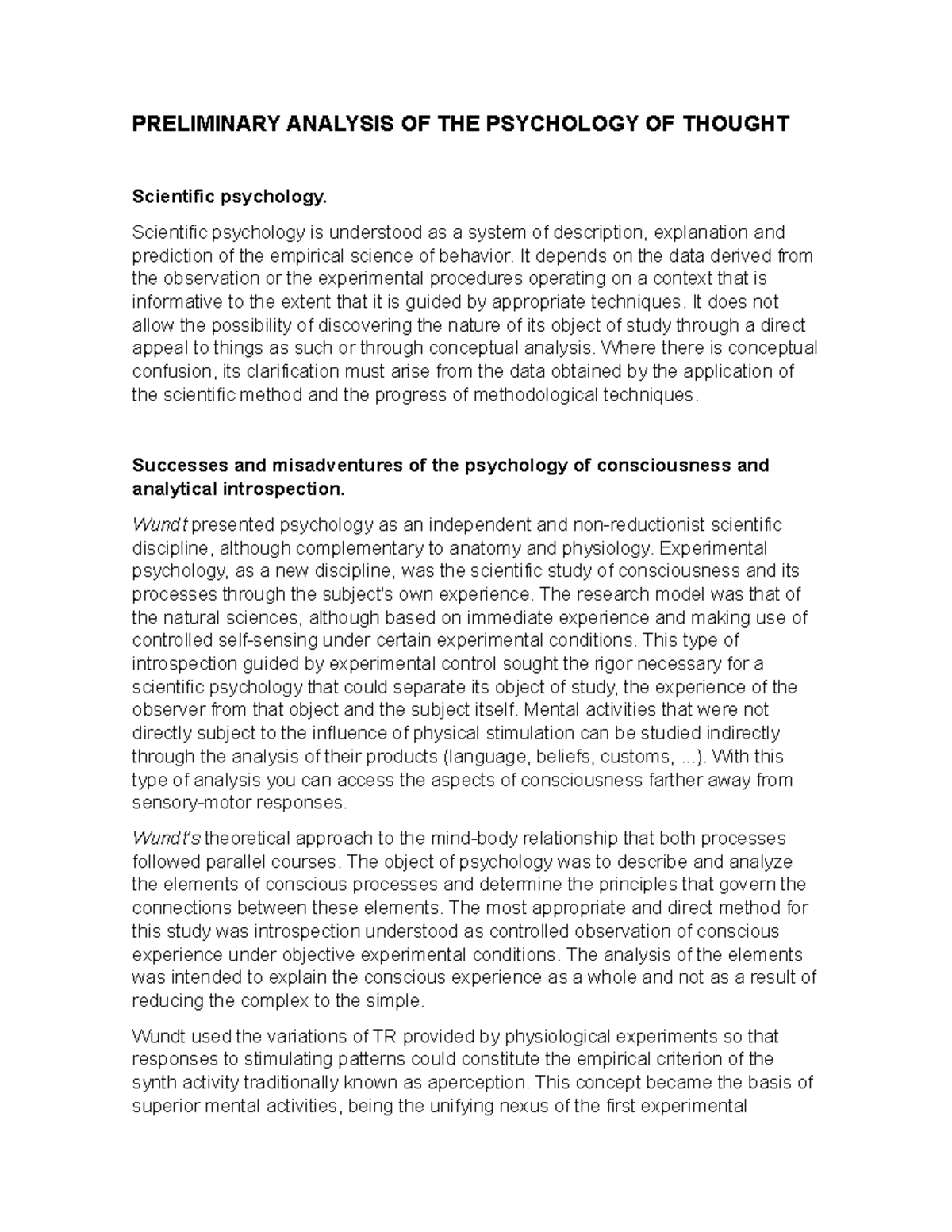 Preliminary Analysis OF THE Psychology OF Thought - PRELIMINARY ...